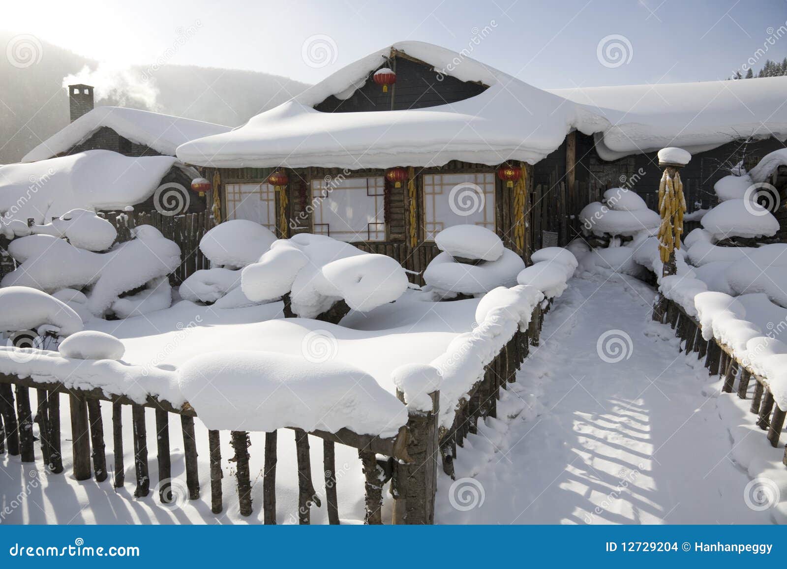 Snow-covered House and Backyard Stock Photo - Image of house, beauty ...