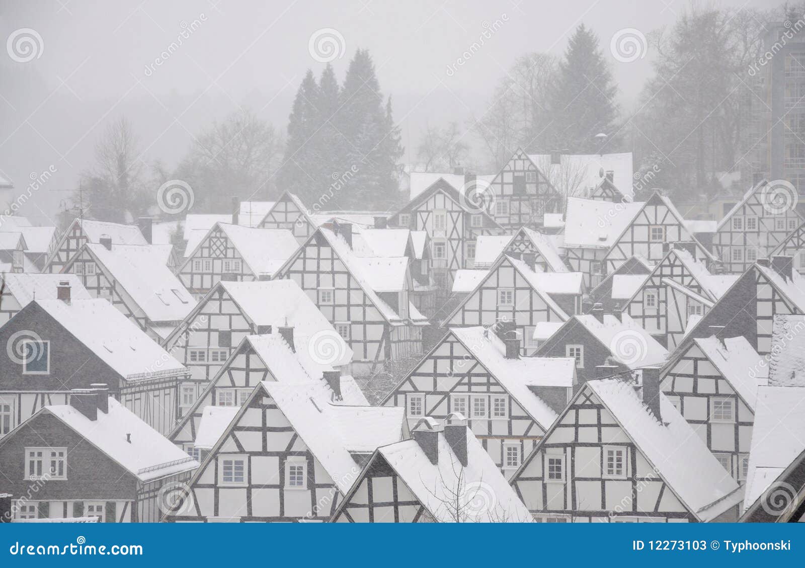 Snow-covered Houses in German Town Stock Image - Image of siegerland ...