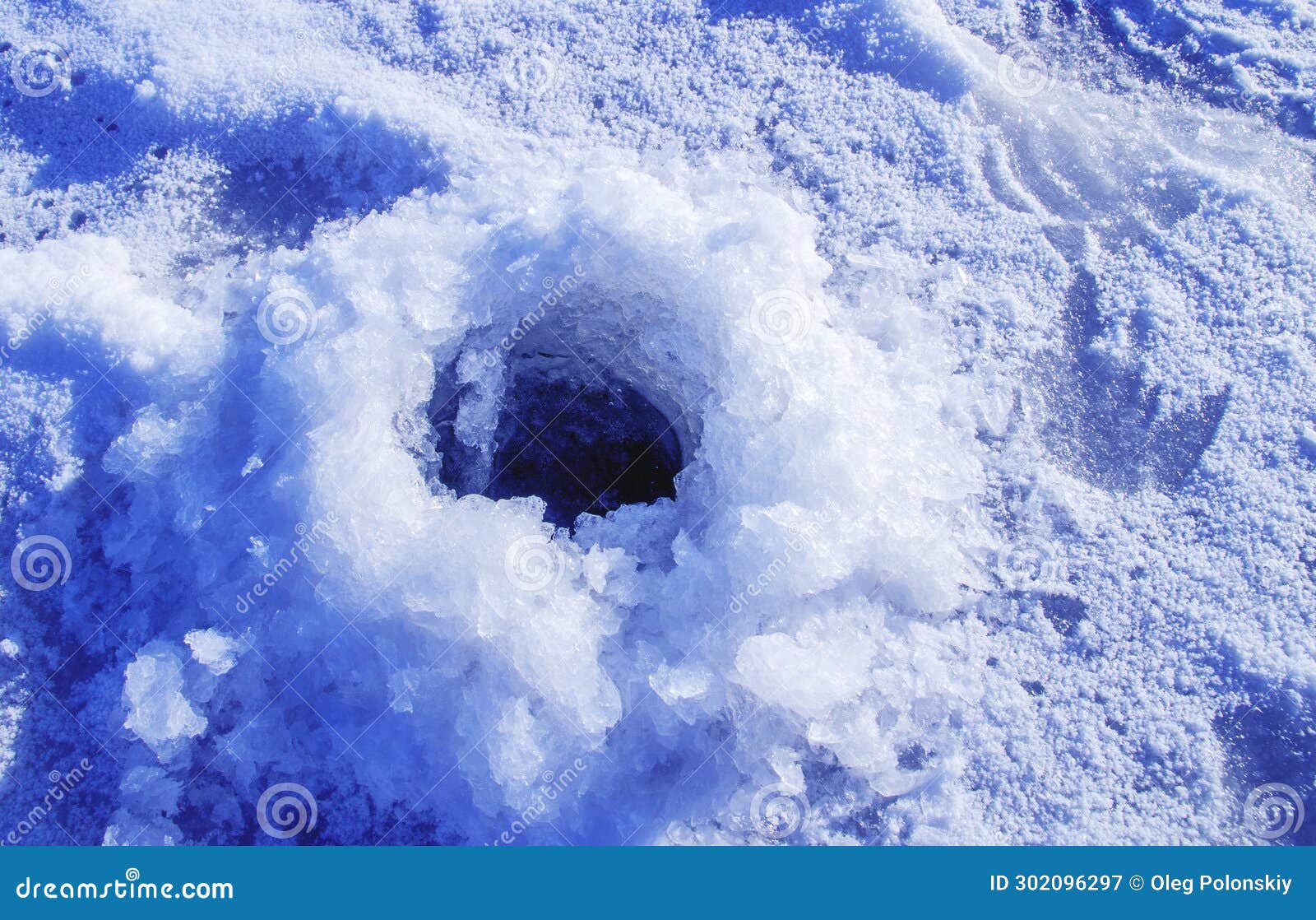 Snow covered ice hole. stock image. Image of surface - 302096297