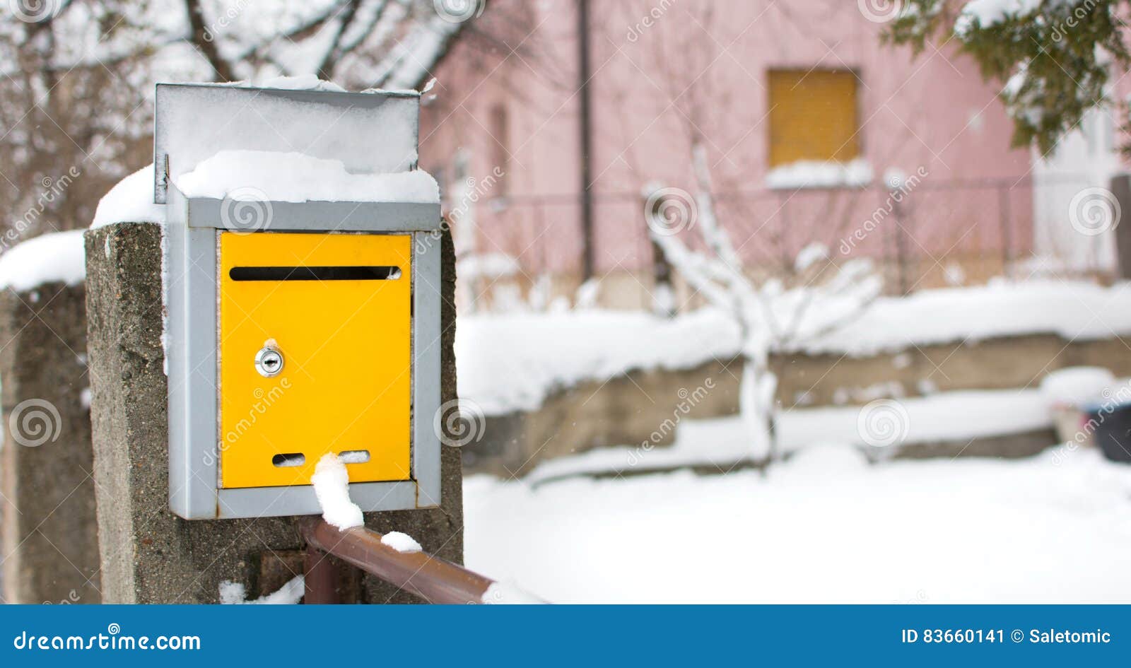 Snow Covered Mailbox in Front of a House Stock Image - Image of mailbox ...