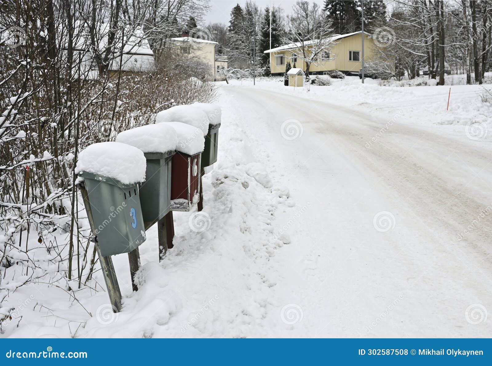 Snow Covered Mailboxes and a Road in a Small Finnish Town Stock Photo ...