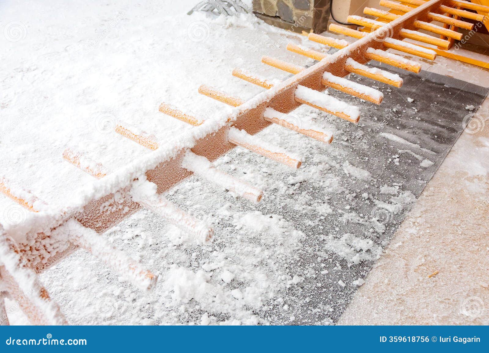 Snow-covered Metal Pipe Structure in Winter Setting Stock Photo - Image ...