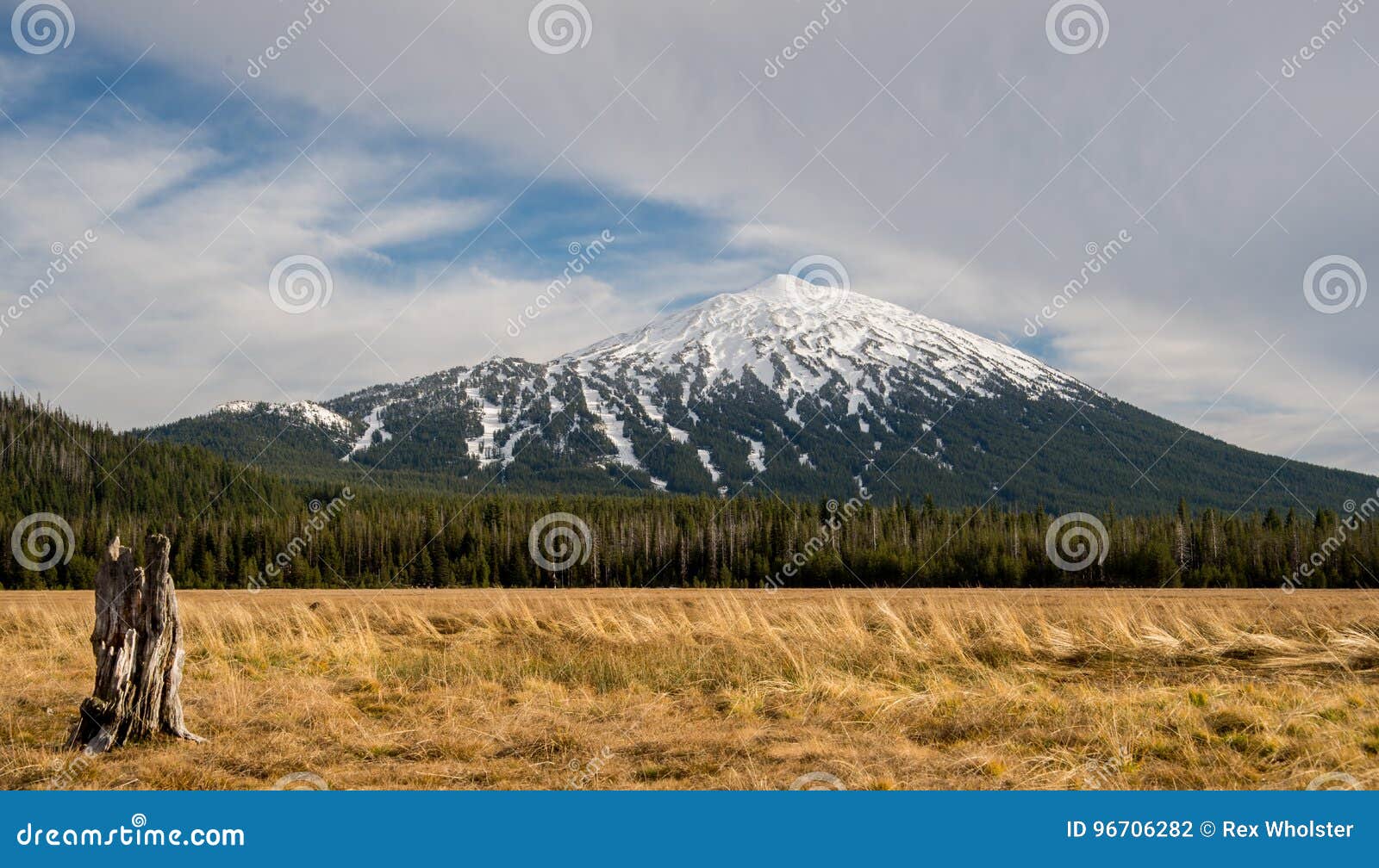 Snow Covered Mount Bachelor in the Oregon Cascade Range Stock Photo ...