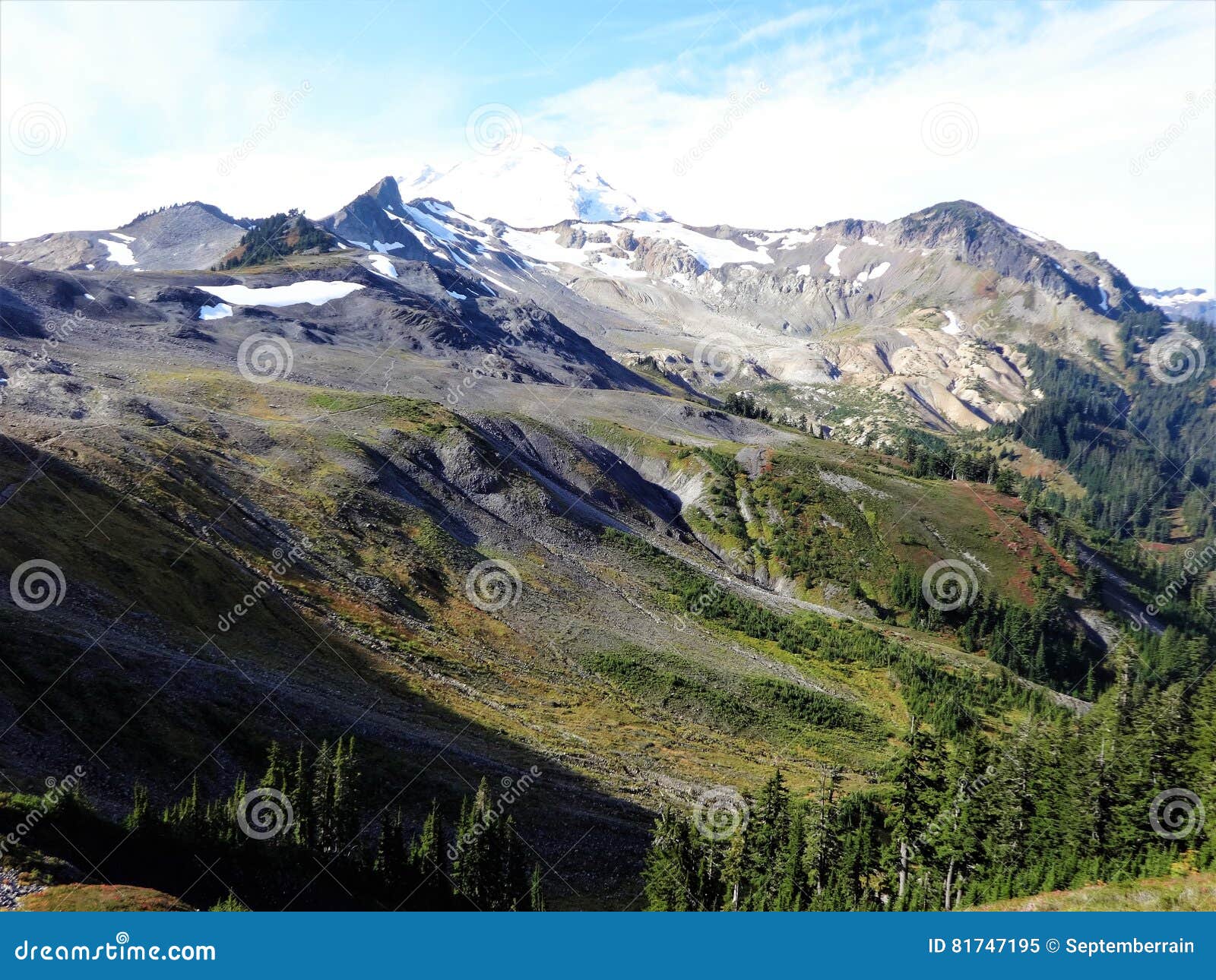 Snow Covered Mount Baker and Its Ridges in Summer Stock Image - Image ...