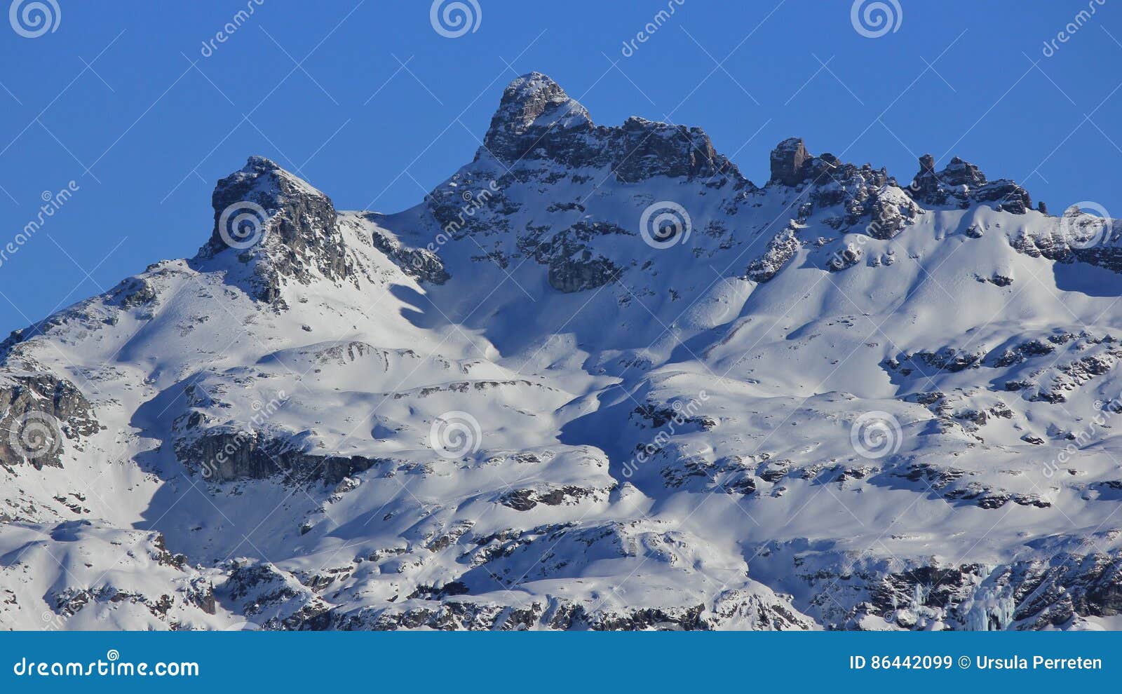 Snow Covered Mountain Gross Charpf Stock Image - Image of glarus ...