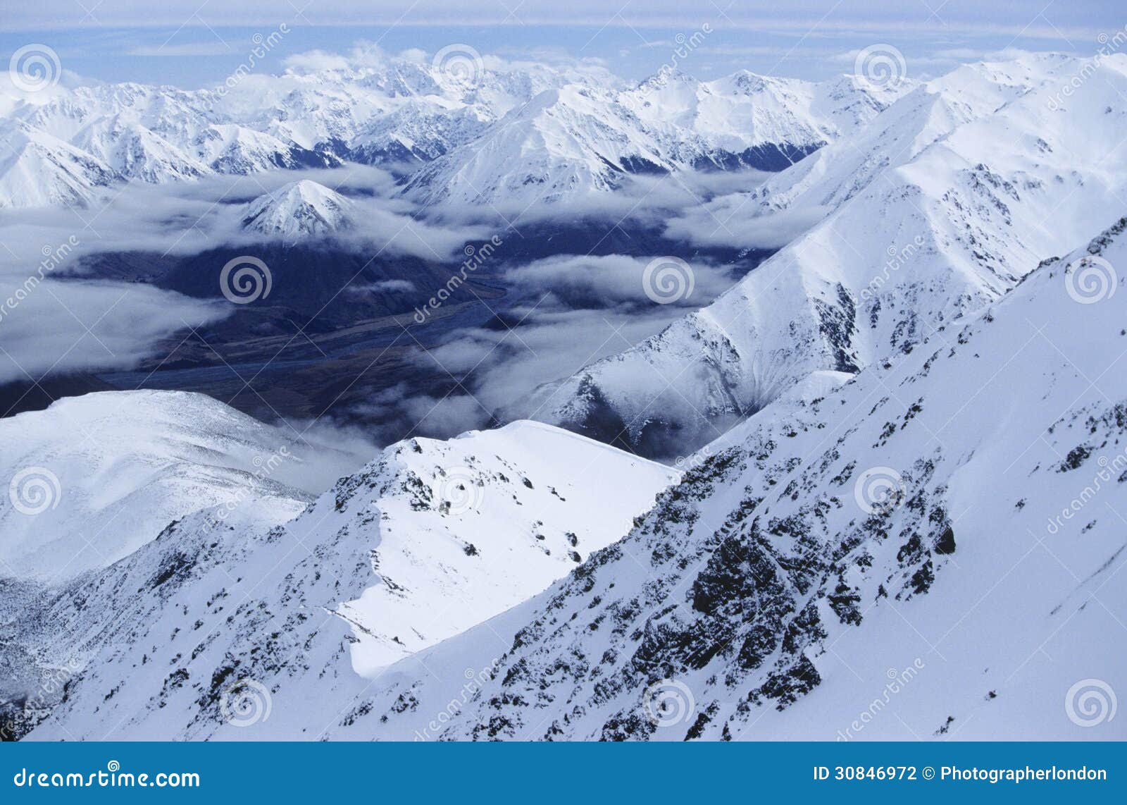 Snow-covered Mountain Range Elevated View Stock Photo - Image of ...