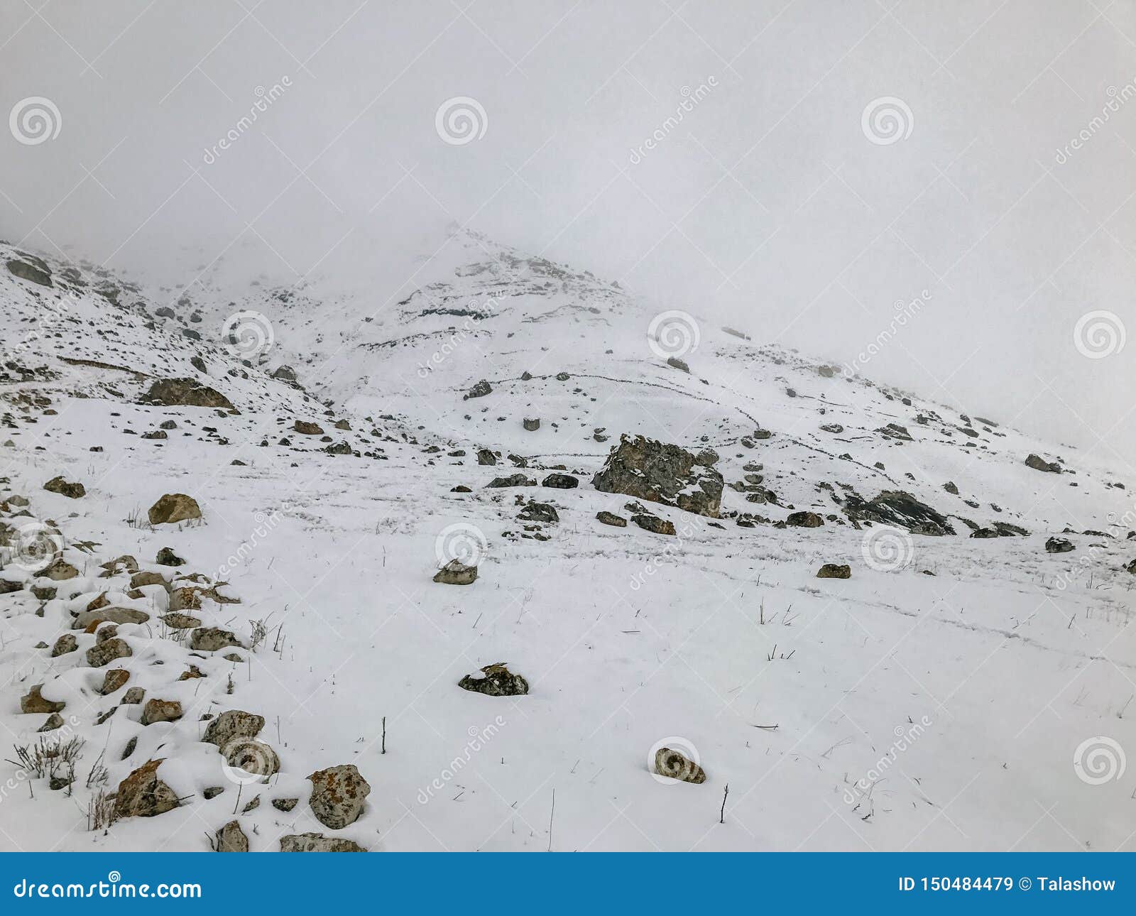 Snow Covered Mountain with a Stone Foot Stock Image - Image of season ...