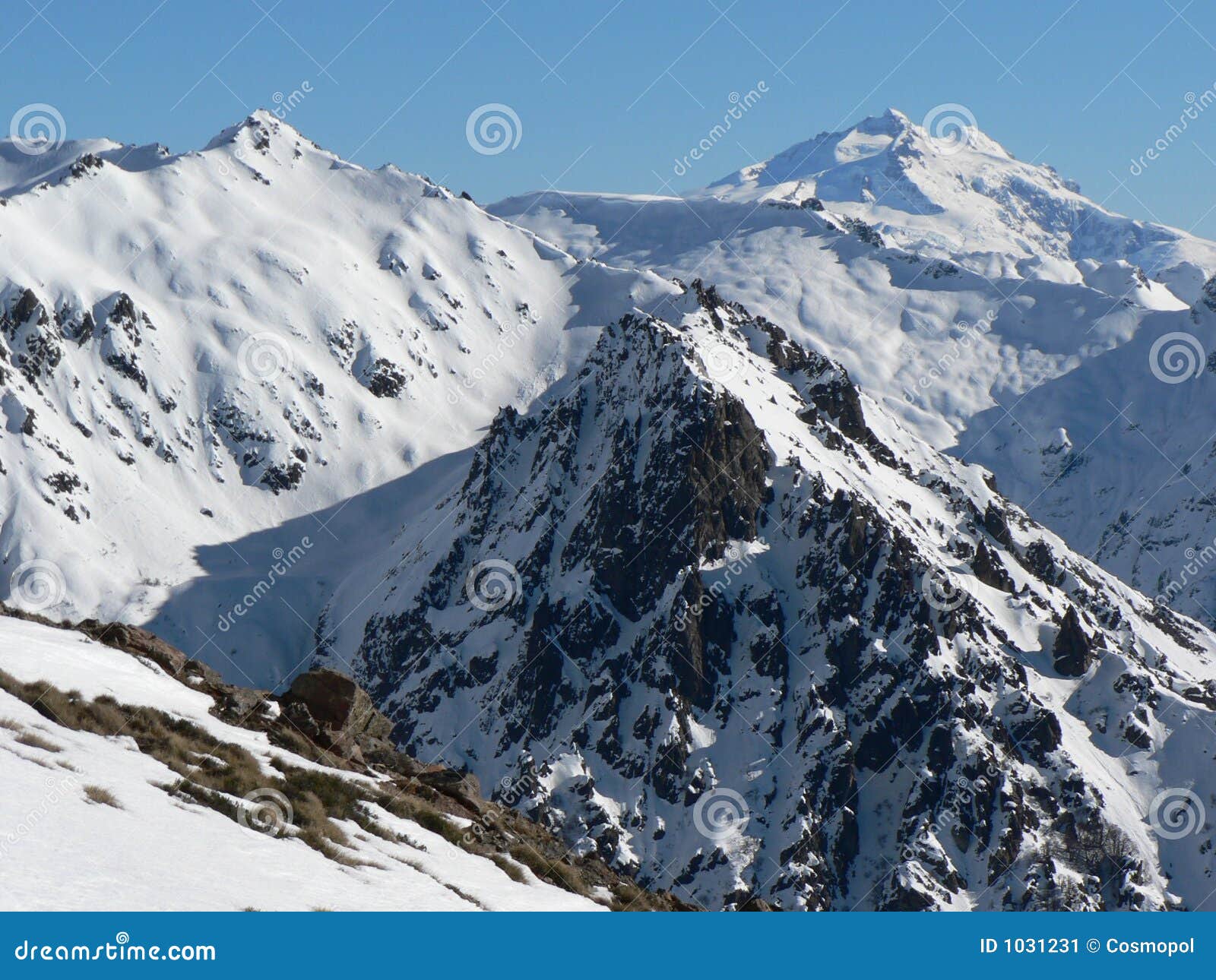 Snow-covered Mountain Top in Sunshine Stock Image - Image of winter ...