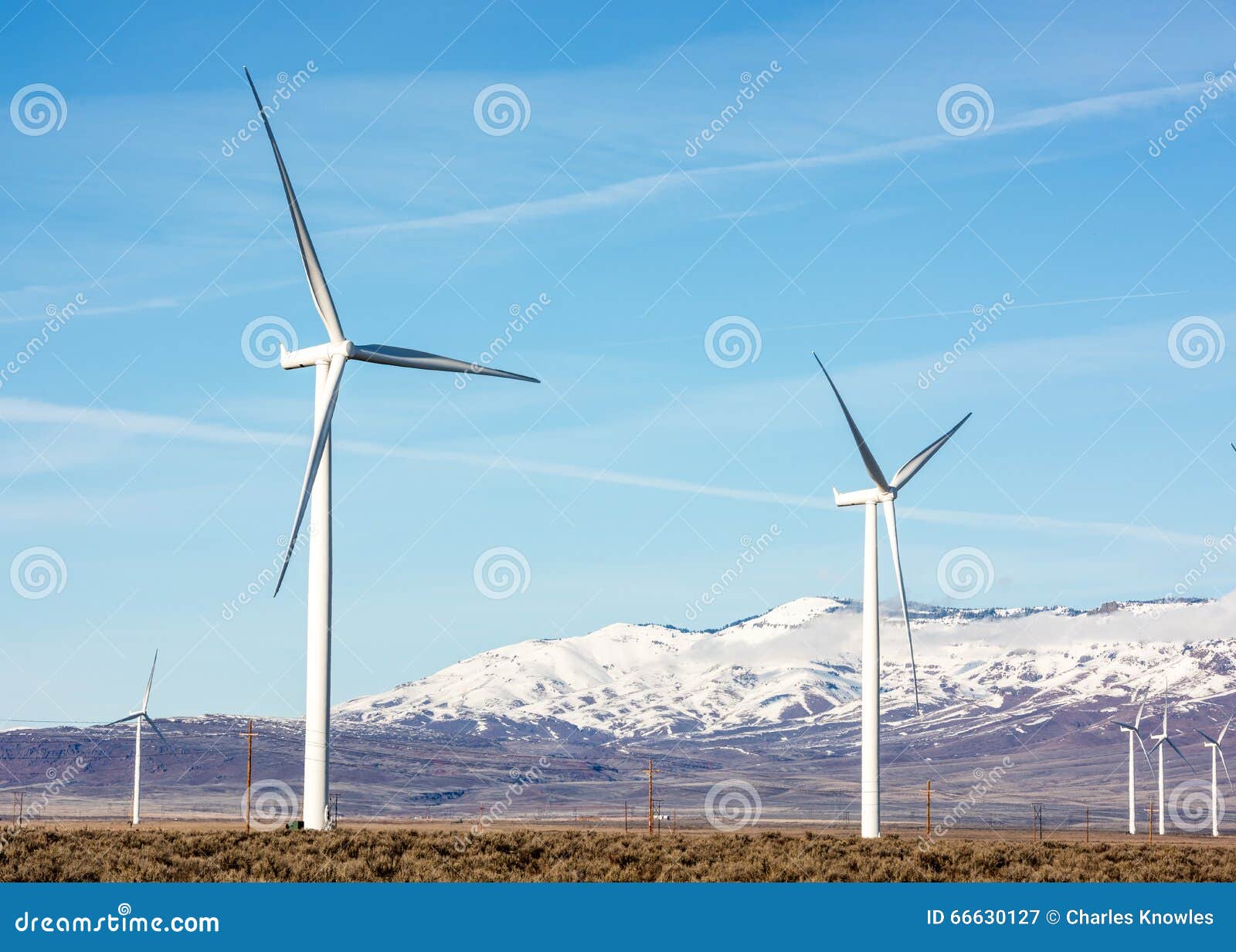 Snow Covered Mountain and Wind Farm Stock Image - Image of nature, wind ...