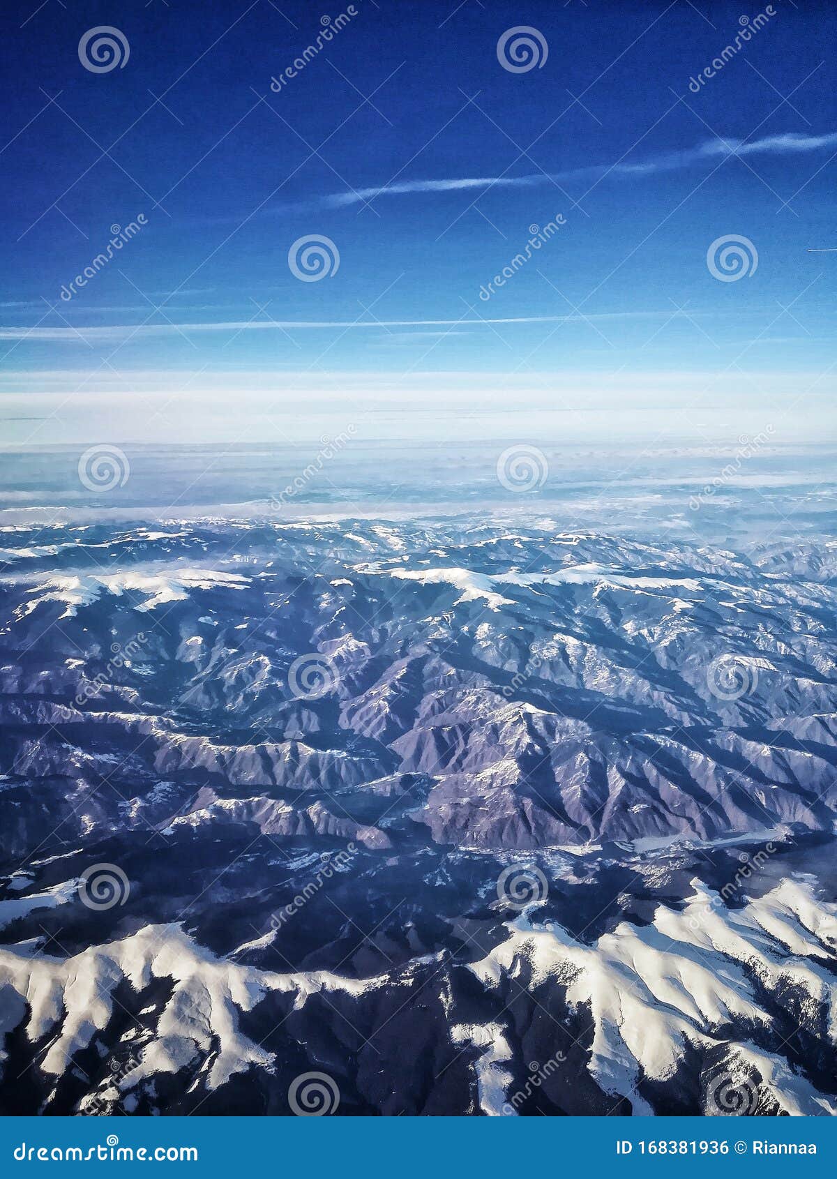 Snow Covered Mountains Airplane View Stock Photo - Image of flight ...