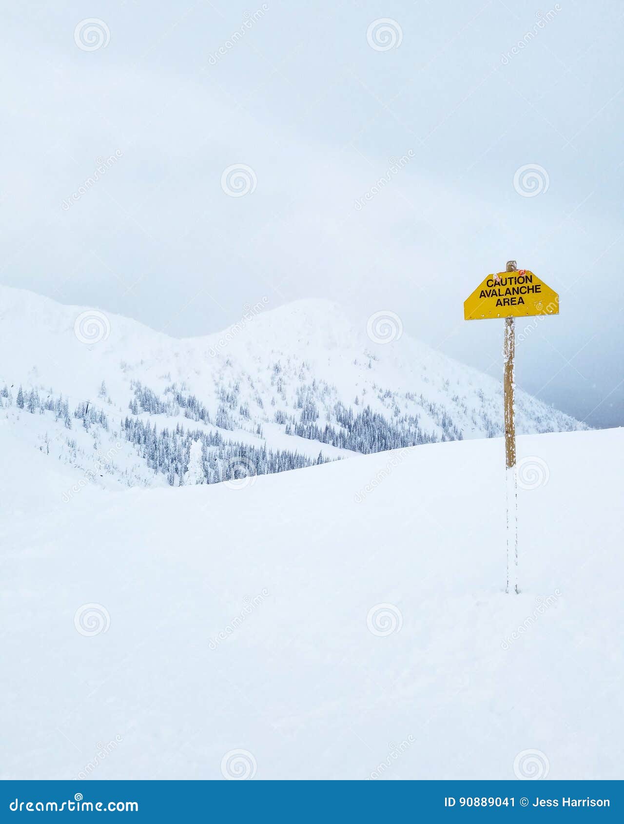 Snow Covered Mountains with Avalanche Danger Sign Stock Image - Image ...