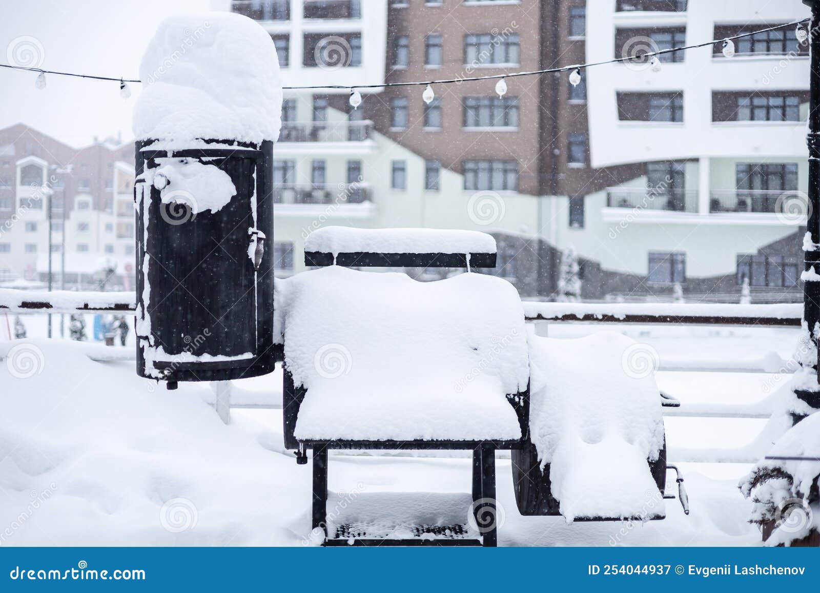 Snow Covered Outdoor Grill. Snow-covered Barbecue in an Outdoor Cafe ...