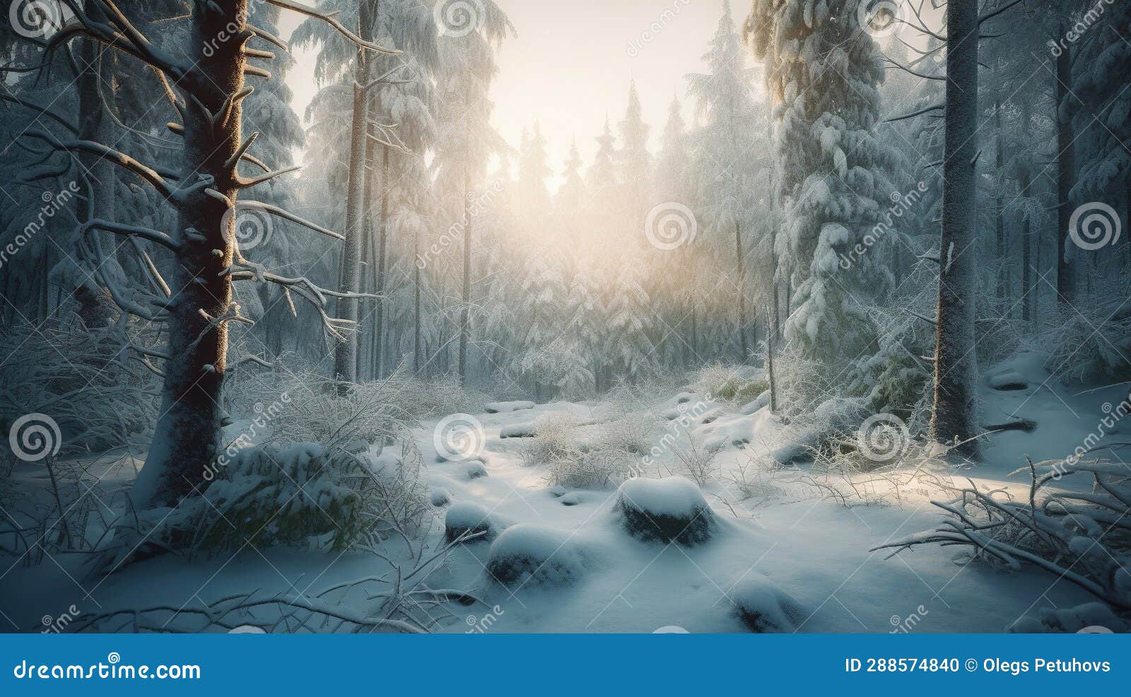 A Snow Covered Path through a Forest with Trees and Snow Stock Photo ...