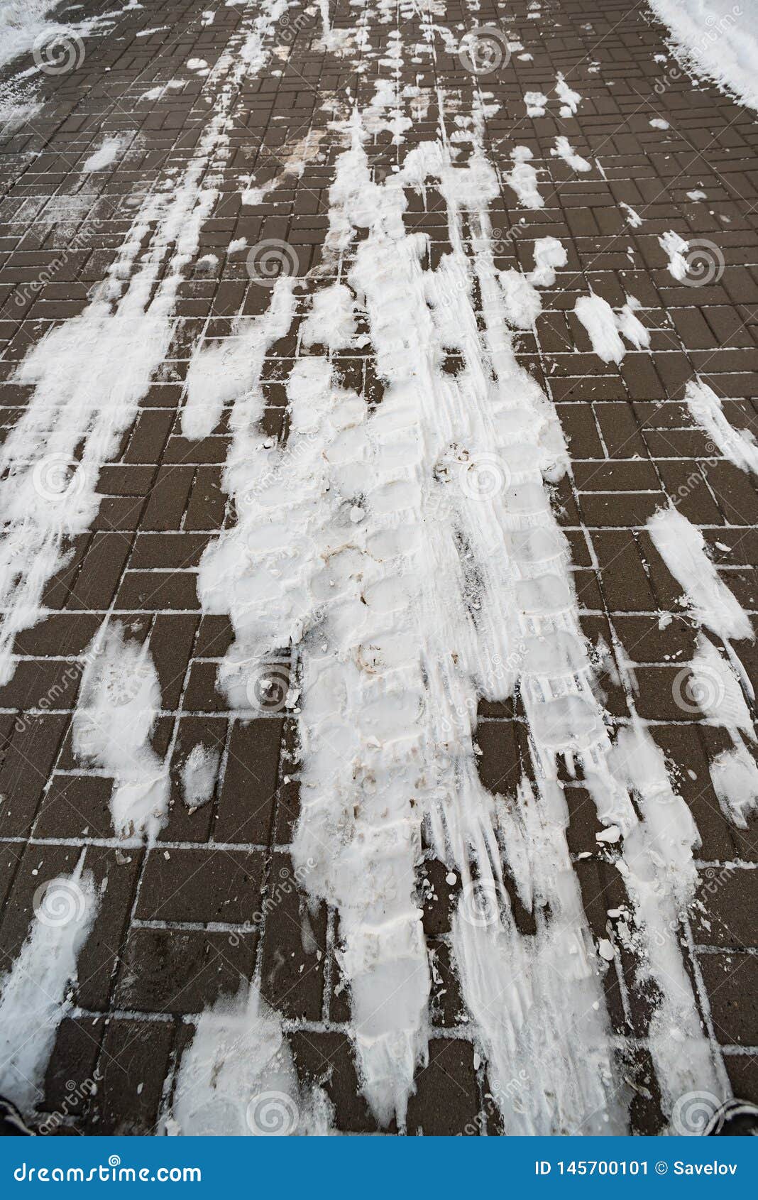 Snow Covered Pavement in Winter Stock Image - Image of floor, pavement ...