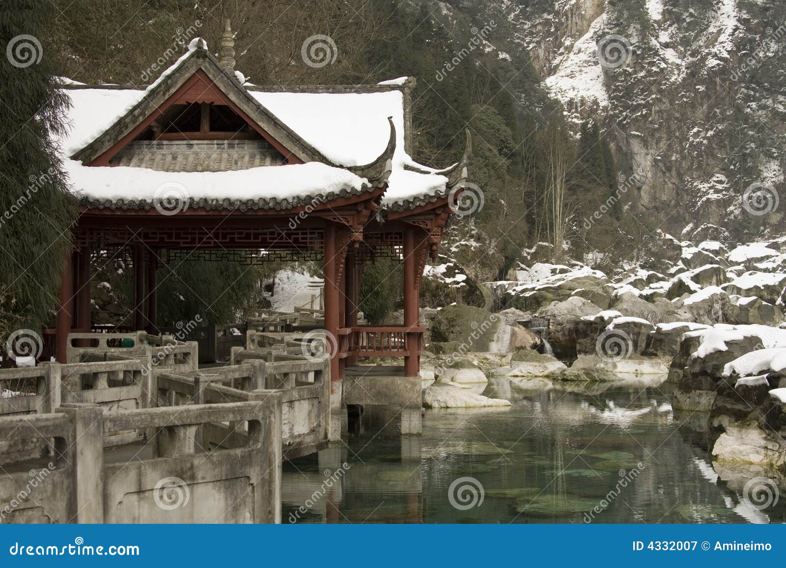 Snow covered pavilion stock image. Image of park, mountains - 4332007