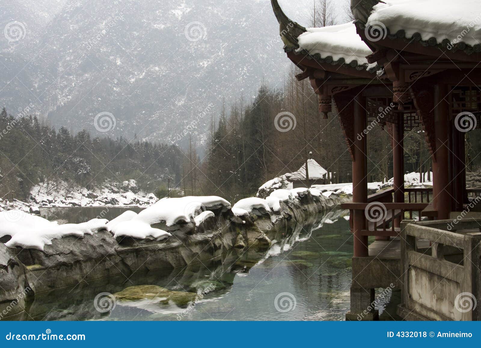 Snow covered pavilion stock photo. Image of water, building - 4332018