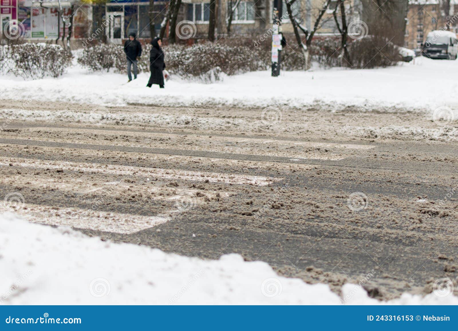Snow Covered Pedestrian Crossing on the Road Stock Image - Image of ...