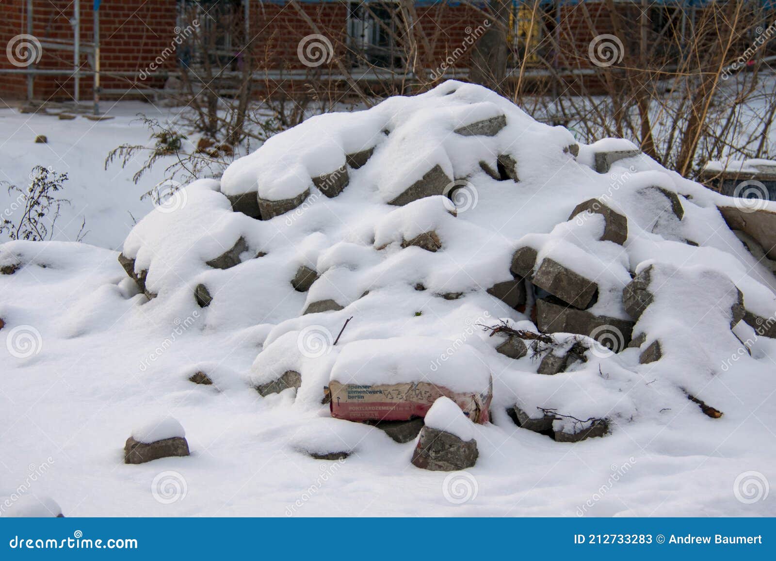 Snow Covered Pile of Bricks during a Blizzard in Berlin Stock Image ...