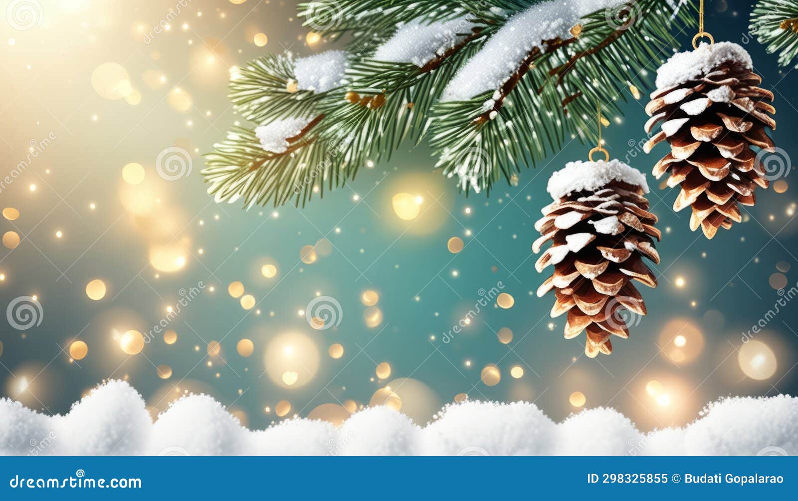 Snow Covered Pine Trees with Pine Cones Stock Image - Image of glimmer ...
