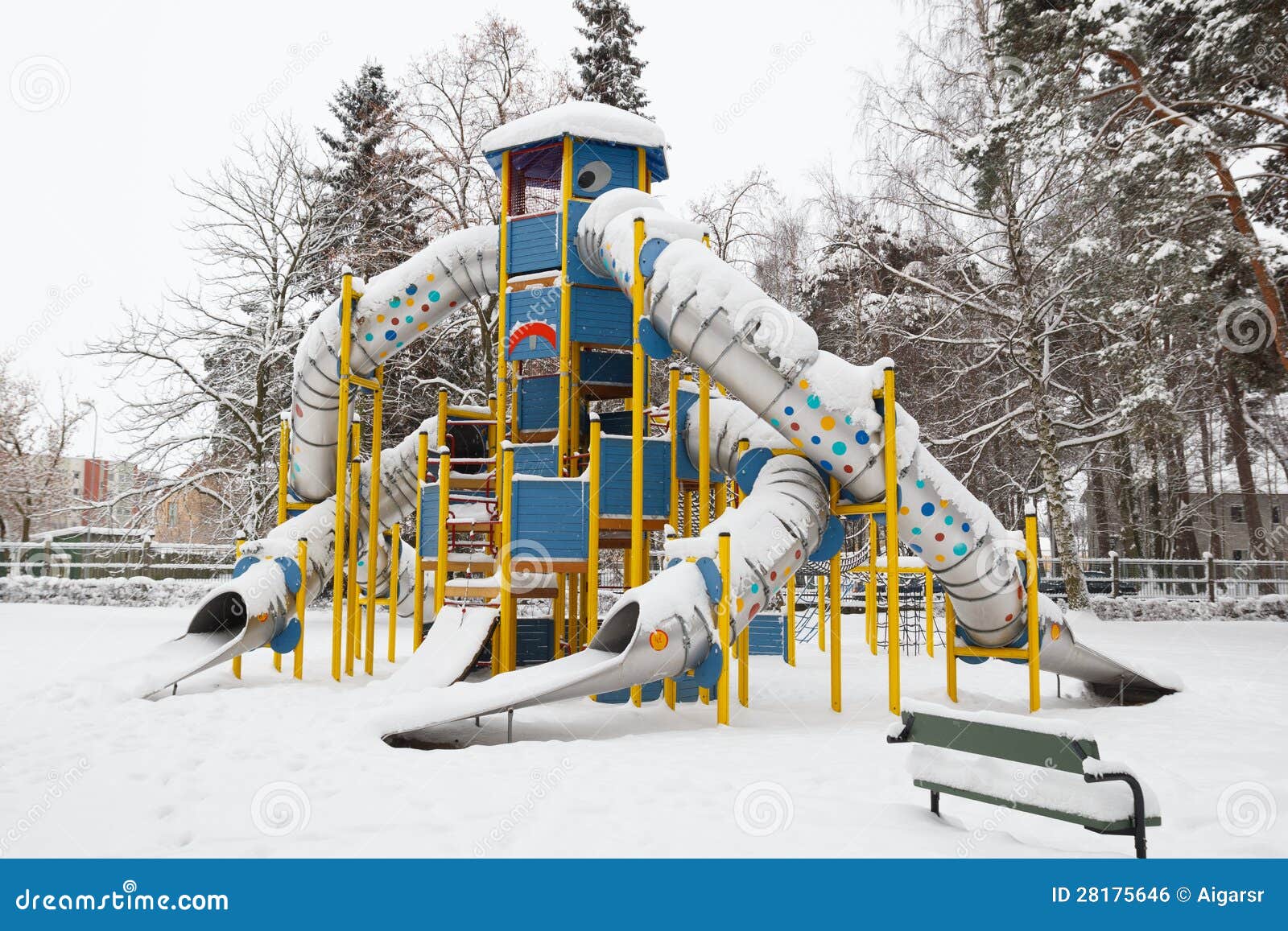 Snow covered playground stock photo. Image of outdoor - 28175646