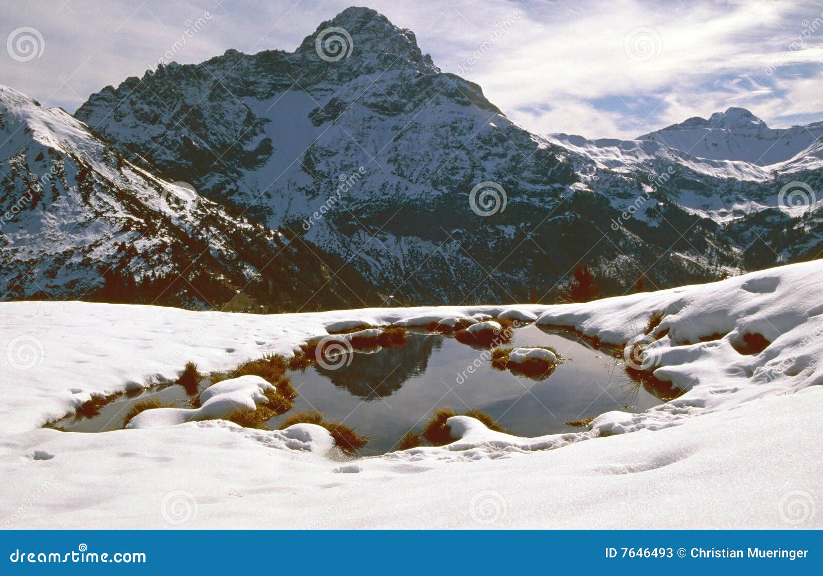 Snow-covered Pond in the Mountains Stock Image - Image of autumnally ...