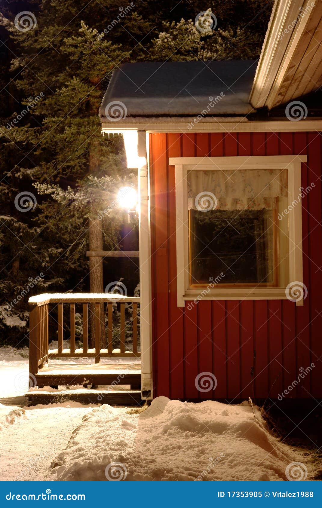 Snow-covered Porch of the House and Night Lantern Stock Image - Image ...