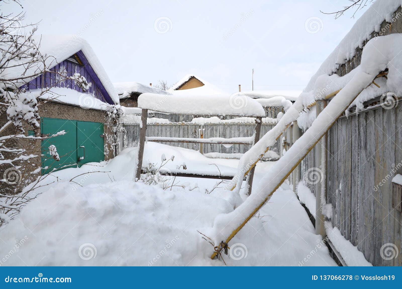 Snow-covered Private Courtyard. Stock Photo - Image of tourism, travel ...
