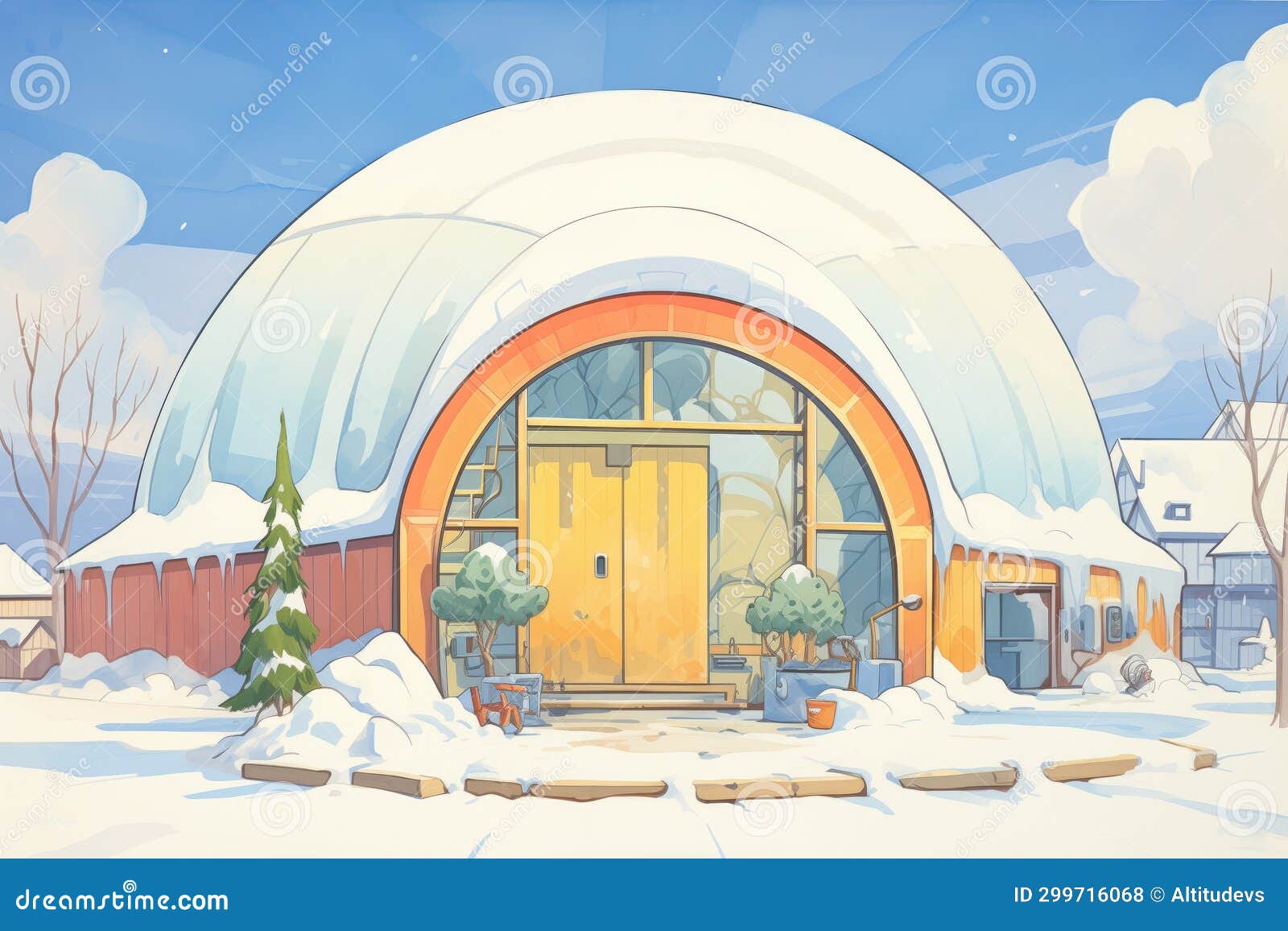 A Snow-covered Quonset Hut on a Cold Day Stock Photo - Image of winter ...