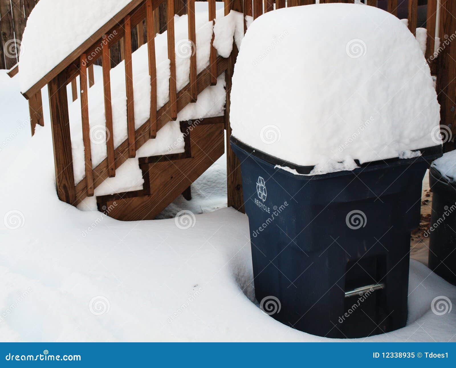 Snow covered recycle bin stock image. Image of neighborhood - 12338935