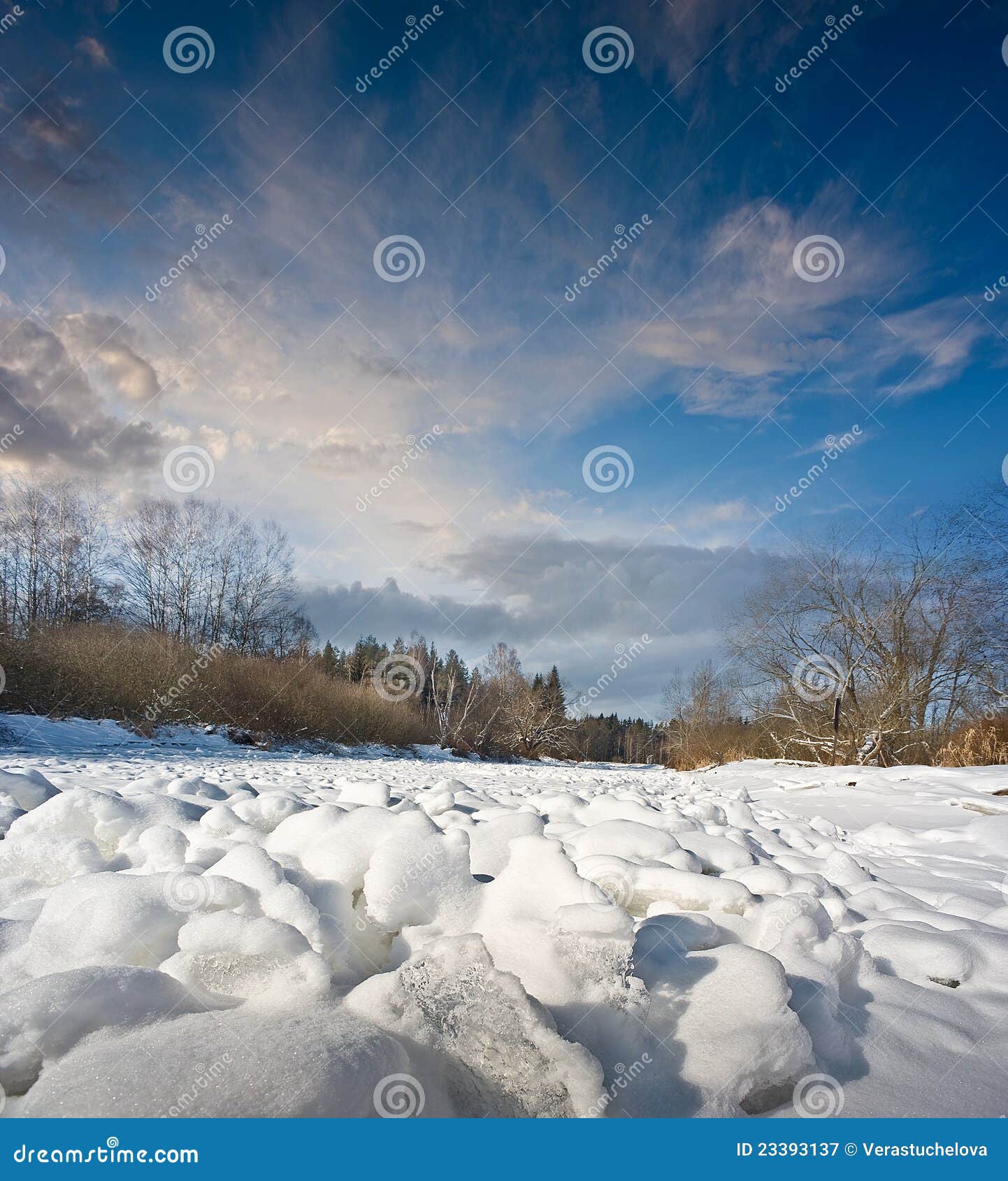 Snow covered river stock image. Image of clouds, climate - 23393137