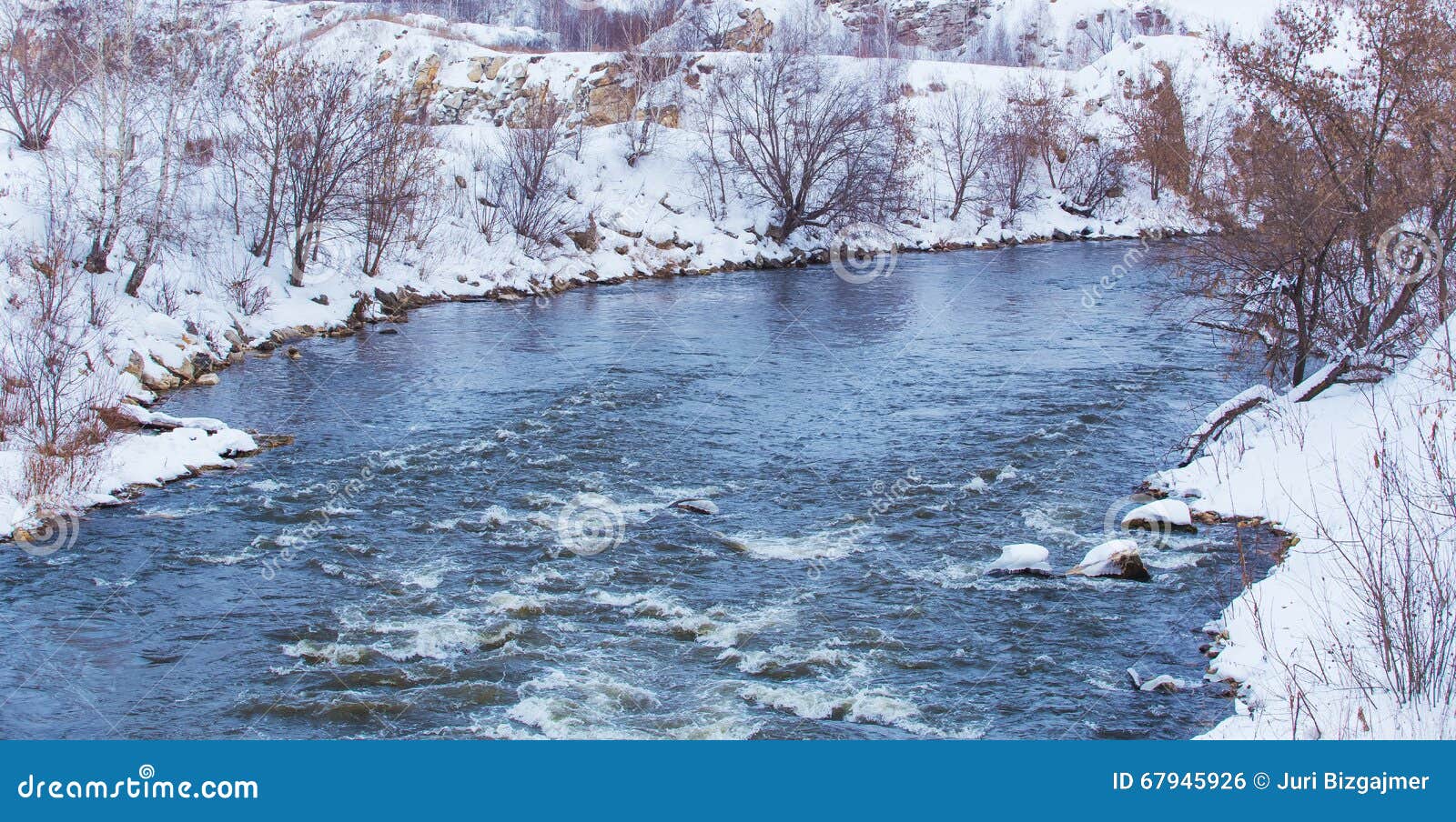 Snow-covered River Bank in Winter Stock Photo - Image of silence ...