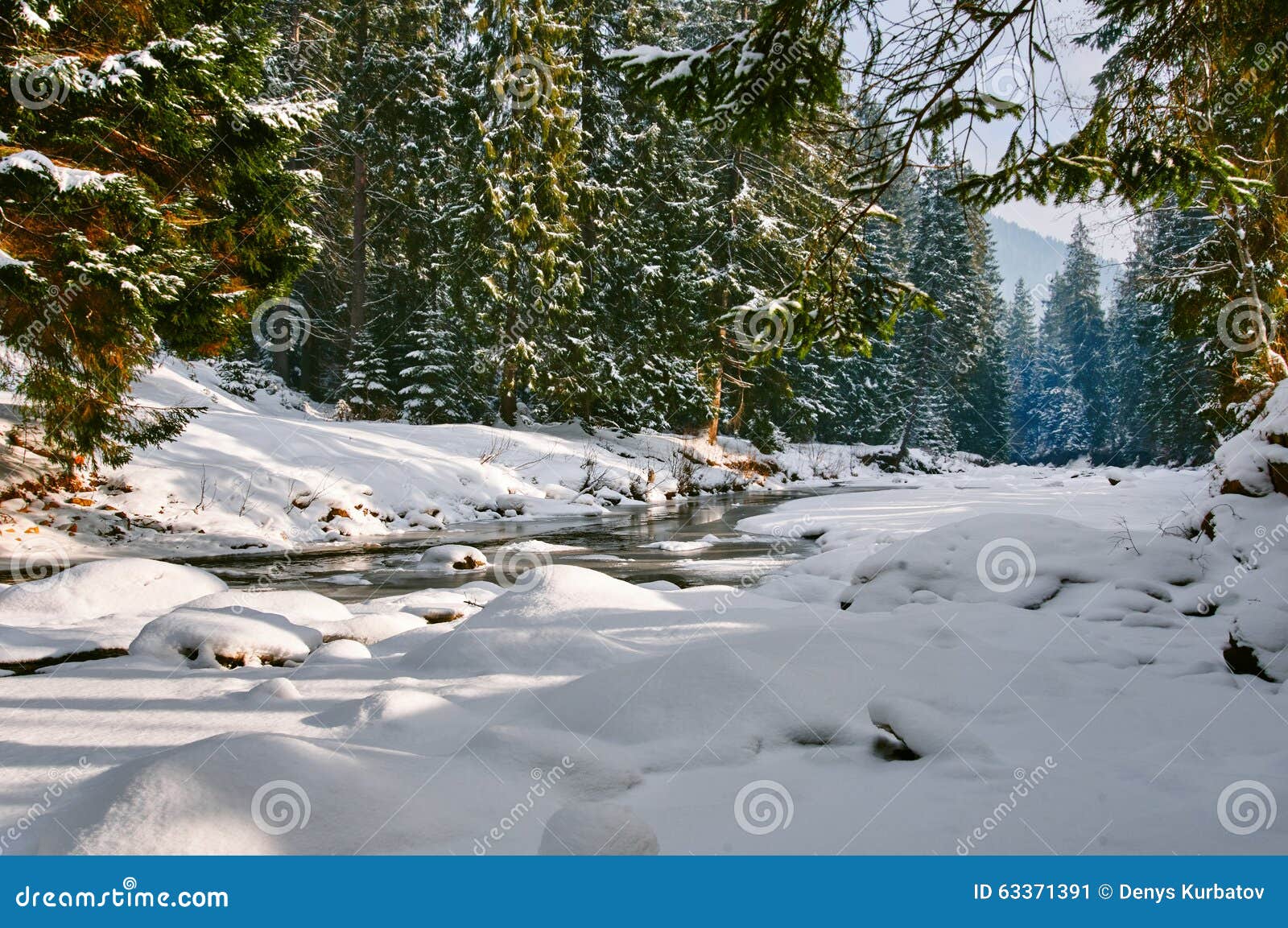 Snow covered river stock image. Image of outdoor, carpathians - 63371391