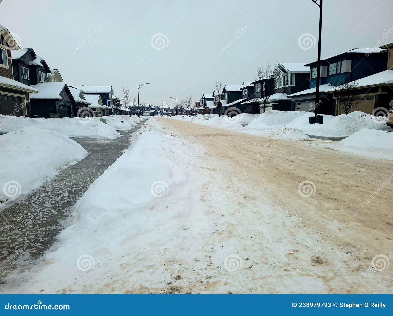 Snow Covered Road Ice on the Sidewalk Stock Image - Image of sidewalk ...