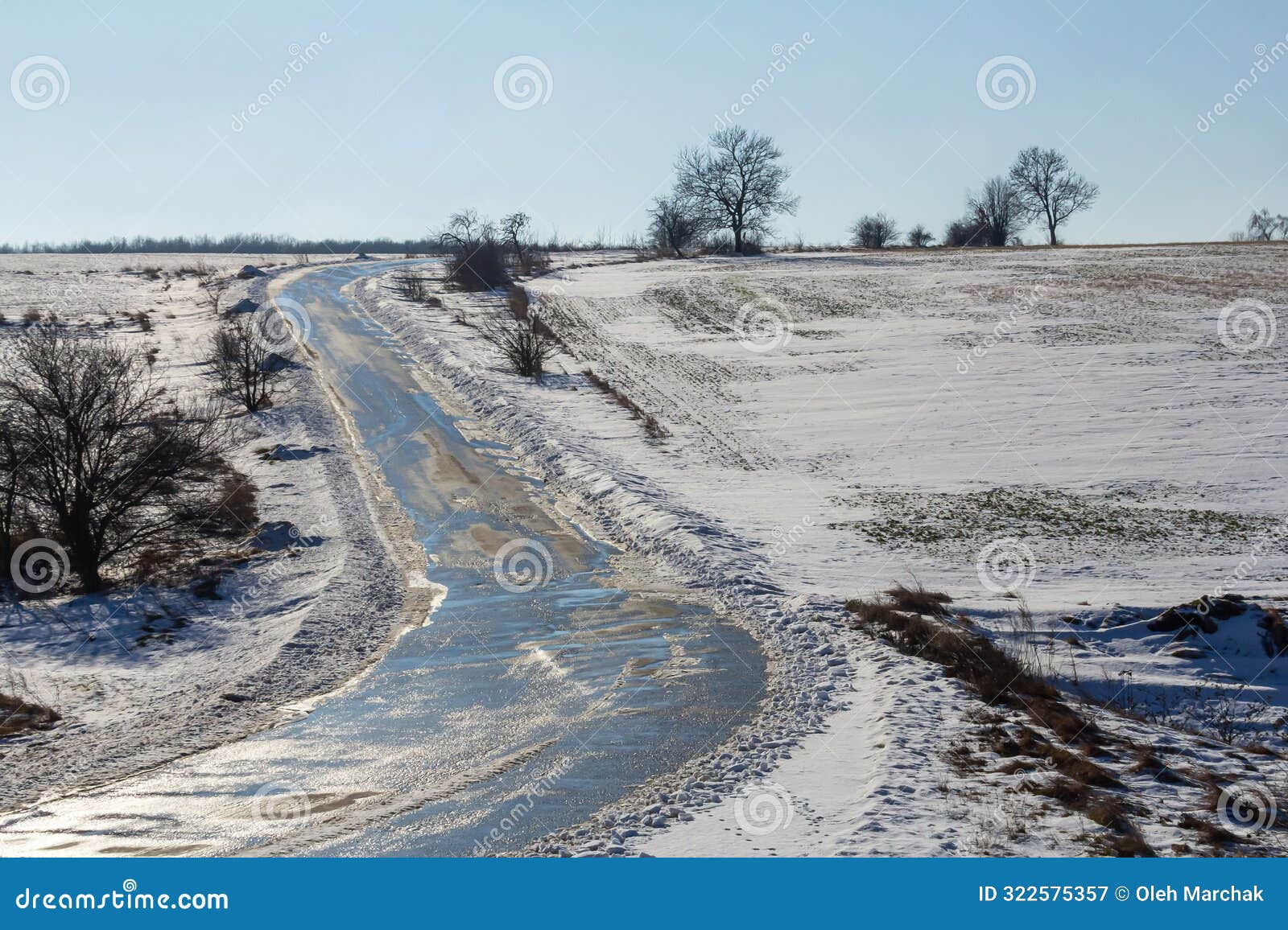 Snow-covered Road, the Marks of Wheels Stock Image - Image of rural ...