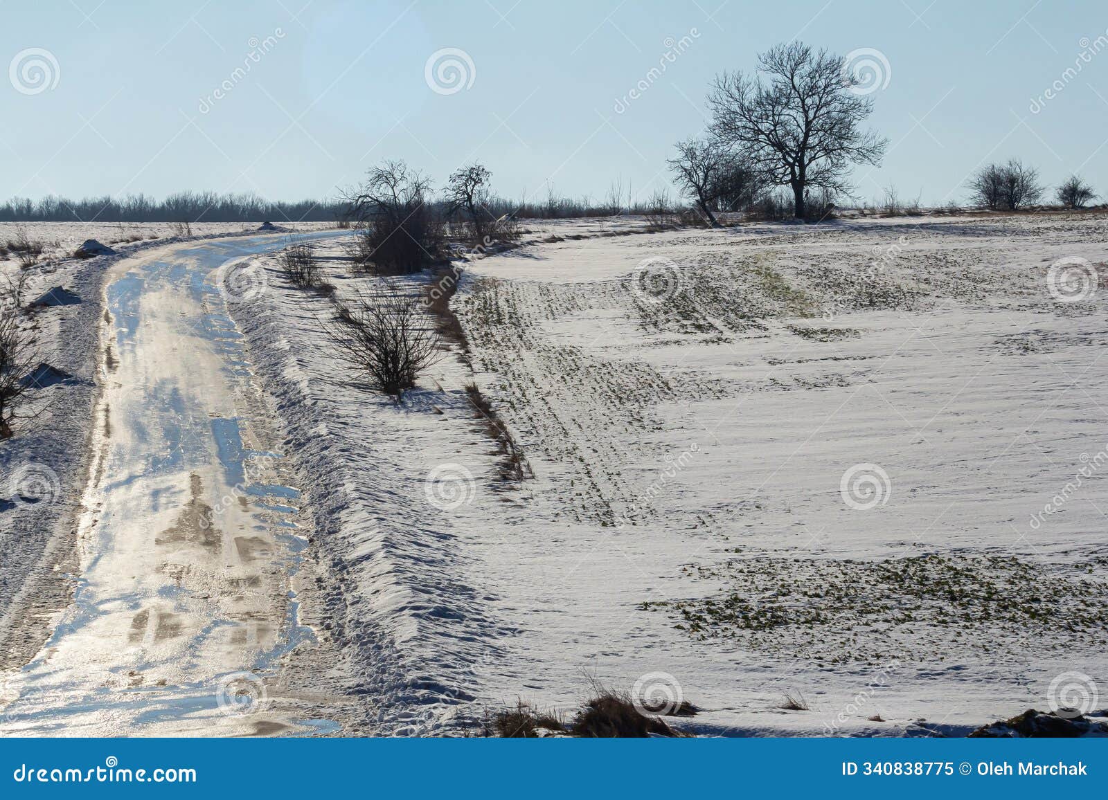 Snow-covered Road, the Marks of Wheels Stock Image - Image of light ...