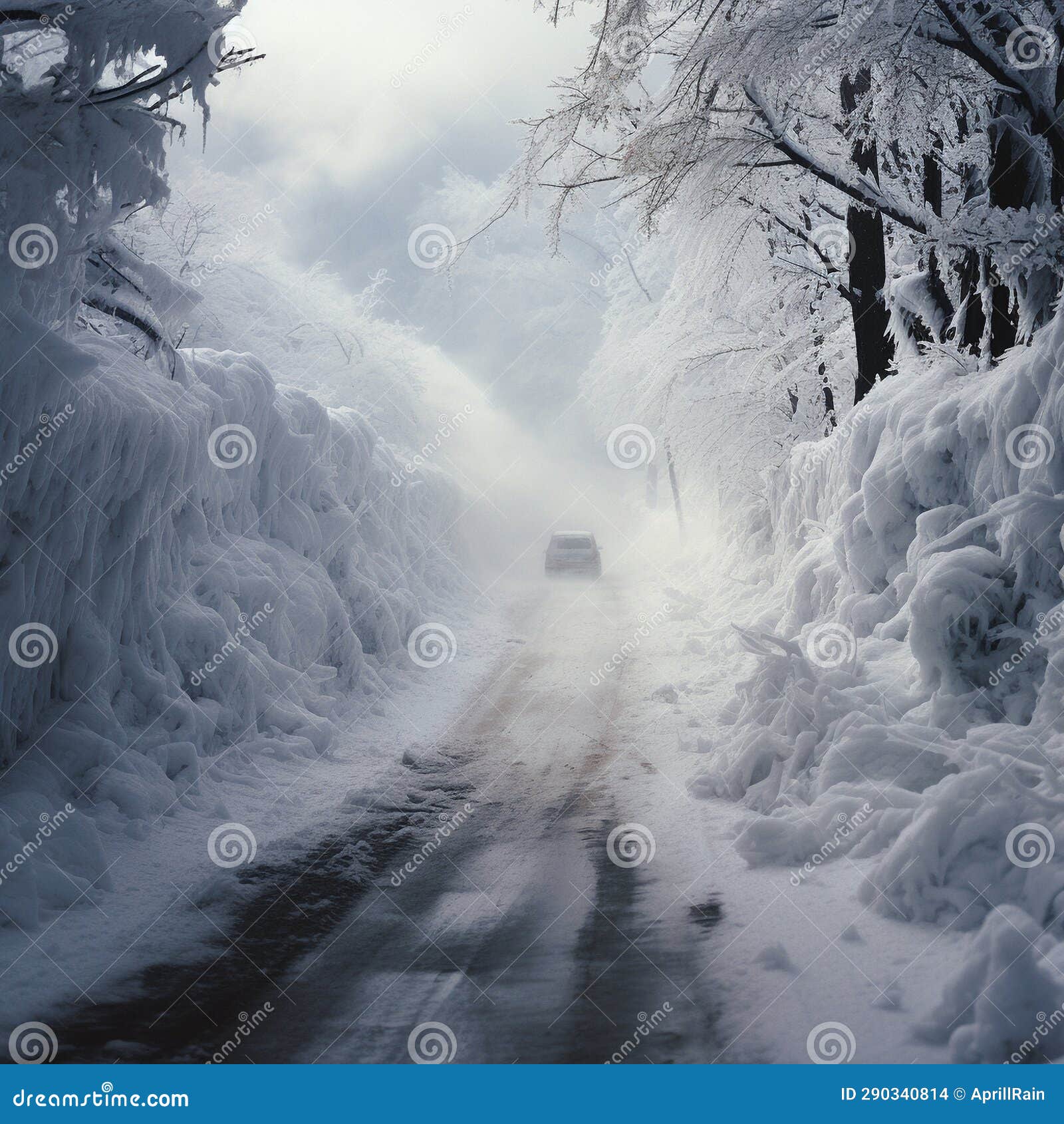 A Snow-covered Road after a Severe Blizzard Stock Photo - Image of ...