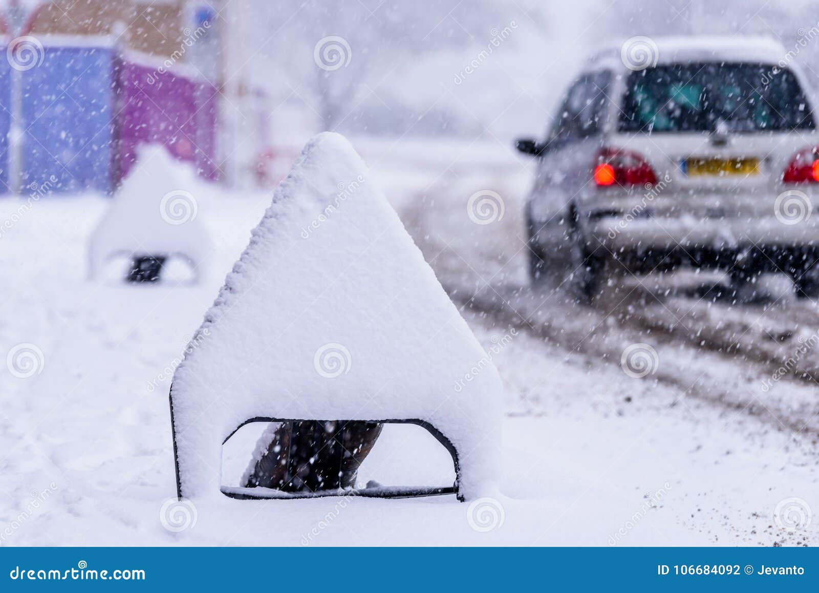 Snow Covered Road Sign on UK Motorway Road Stock Photo - Image of close ...