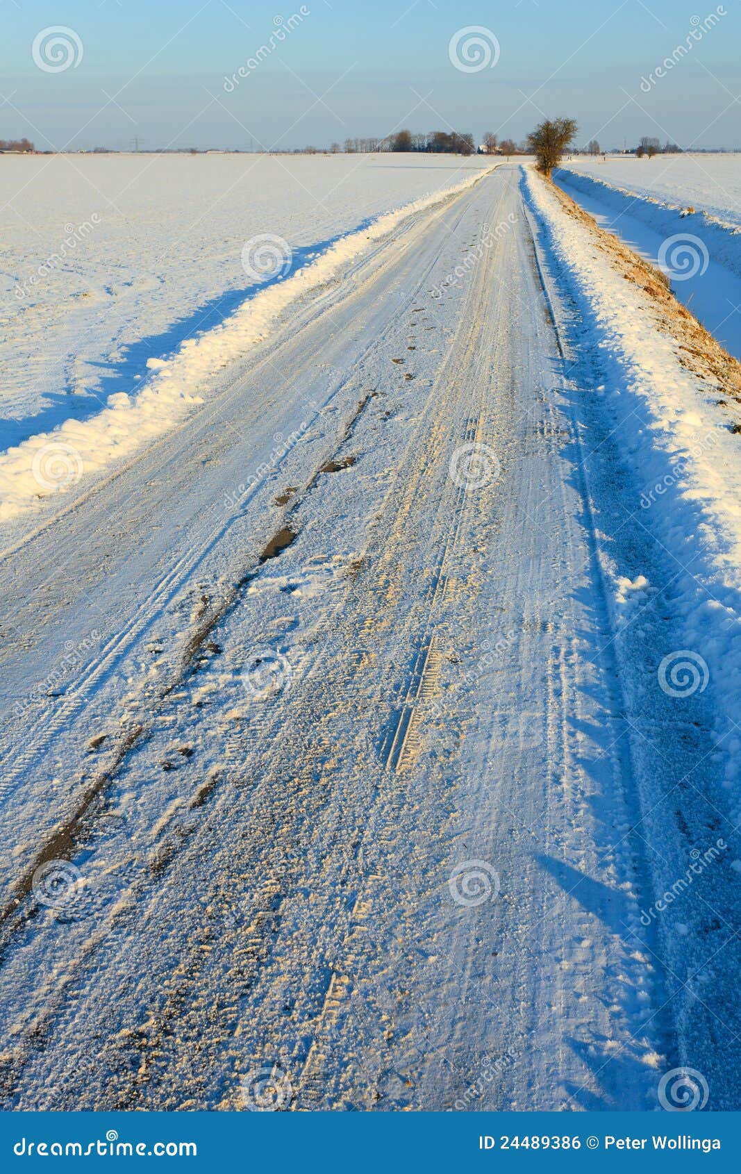 Snow Covered Road in Winterlandscape Stock Photo - Image of sunny, farm ...