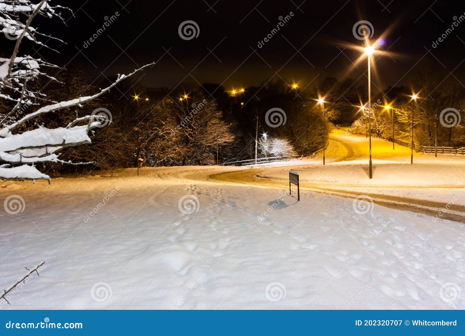 Snow Covered Roads at Night Stock Image - Image of beautiful, town ...