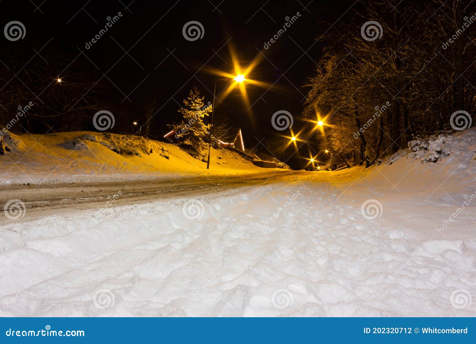 Snow Covered Roads at Night Stock Photo - Image of british, england ...