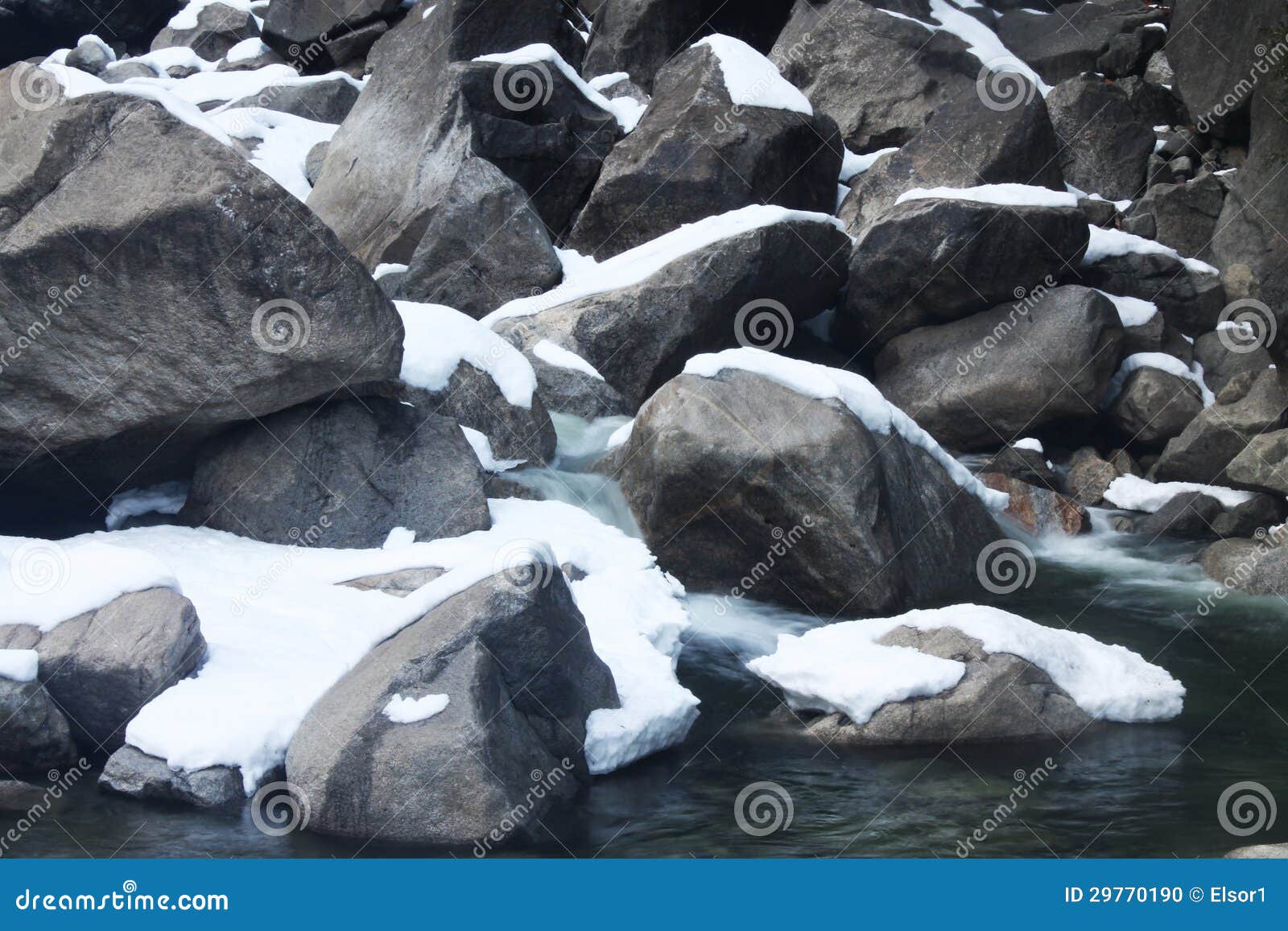 Snow-covered Rocks in Creek Stock Photo - Image of winter, snow: 29770190