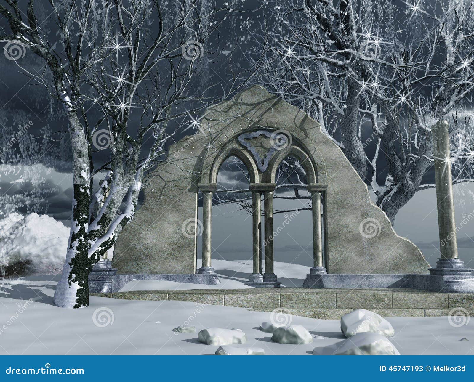 Snow covered ruins stock illustration. Illustration of temple - 45747193