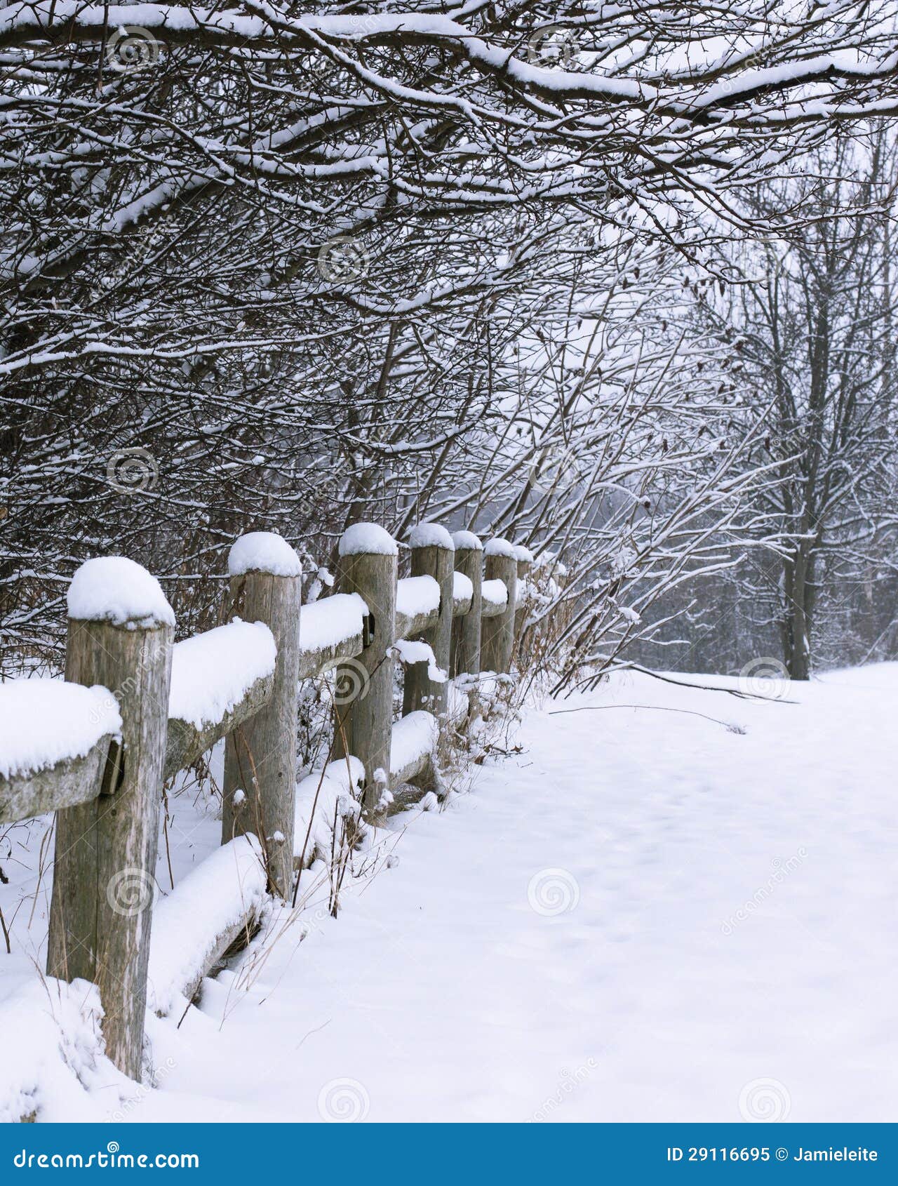Snow Covered Rustic Fence stock image. Image of fence - 29116695