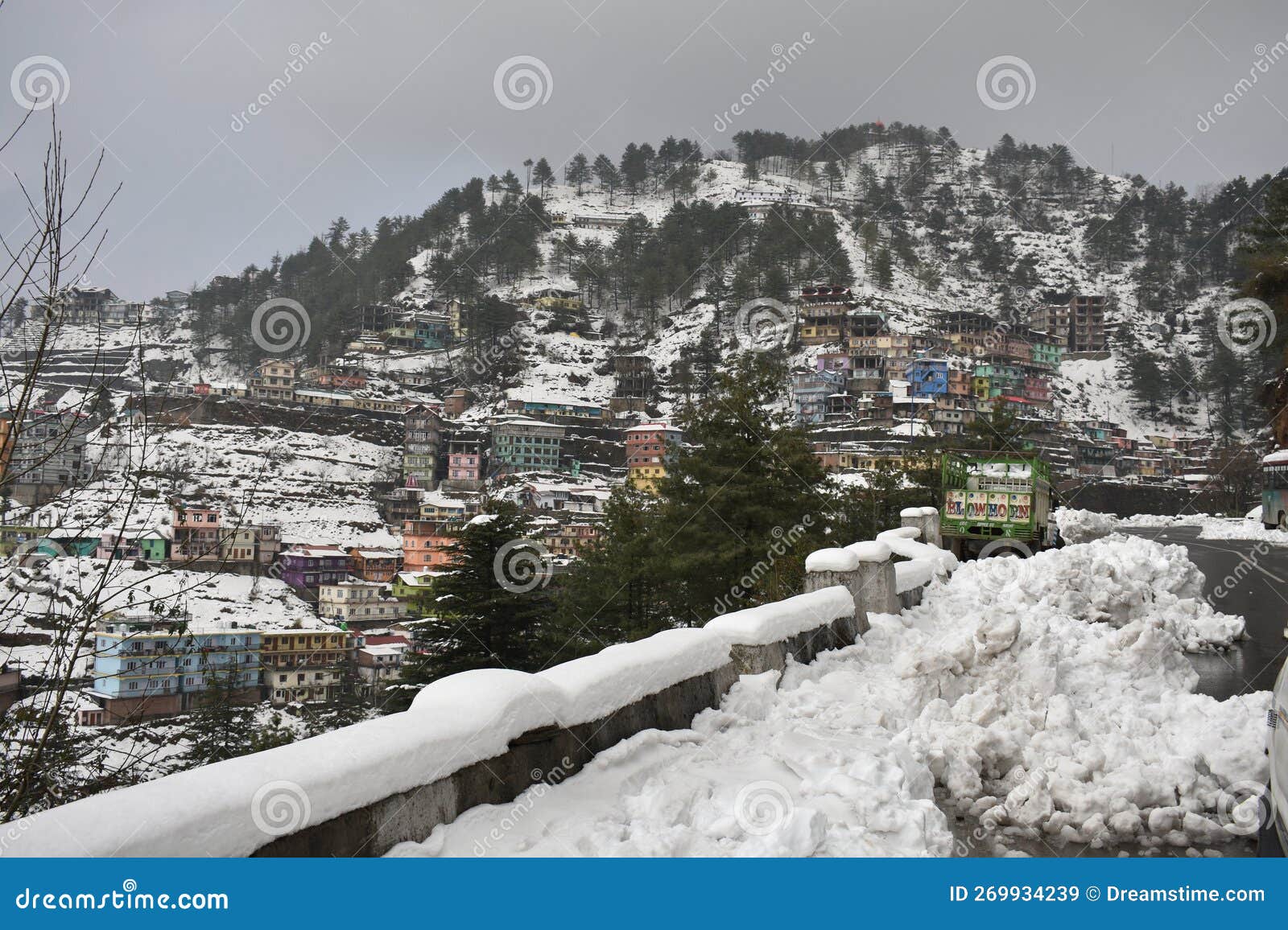 Snow covered Shimla city . stock image. Image of color - 269934239