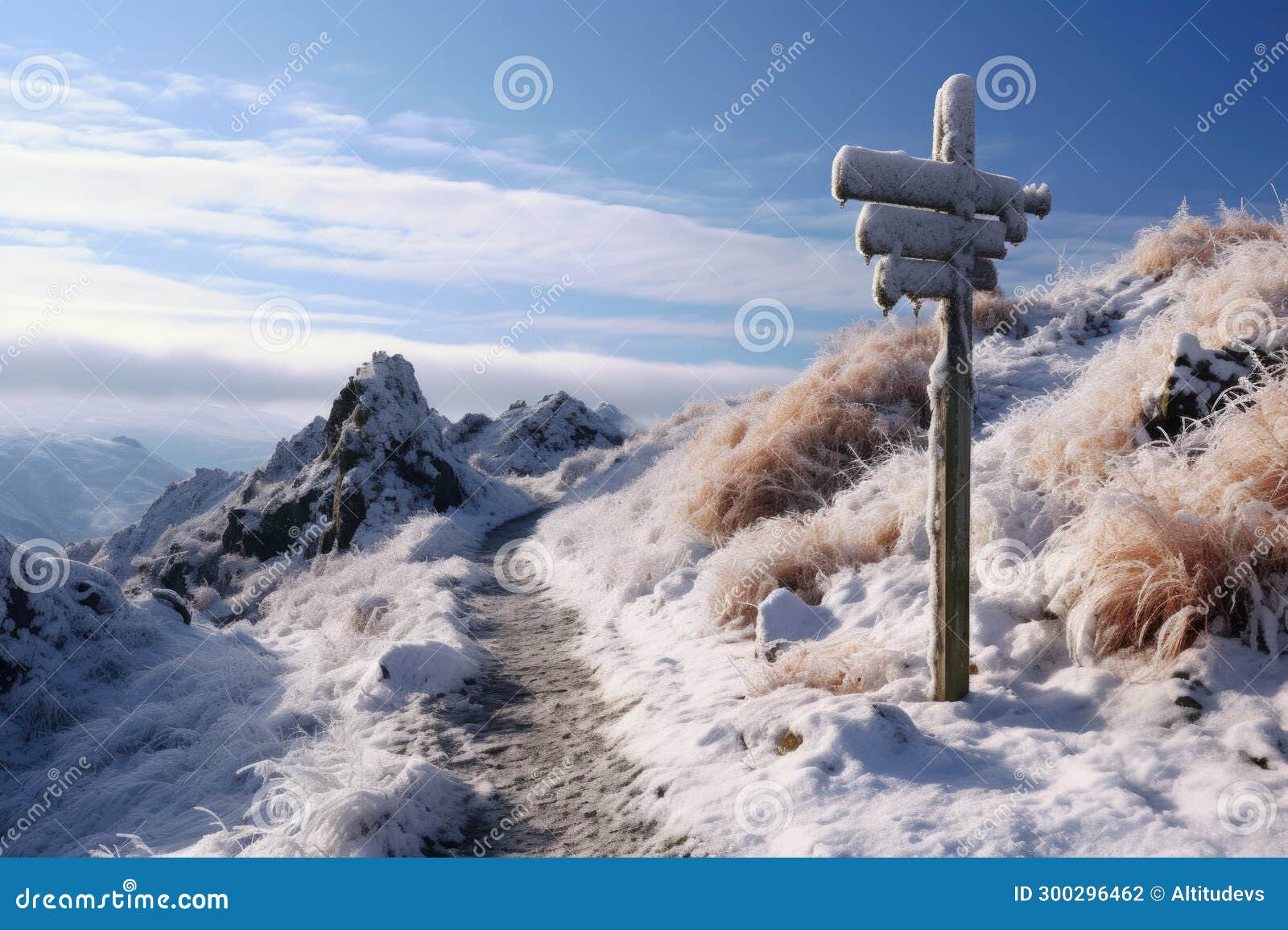 Snow-covered Signpost on a Mountain Hiking Trail Stock Photo - Image of ...