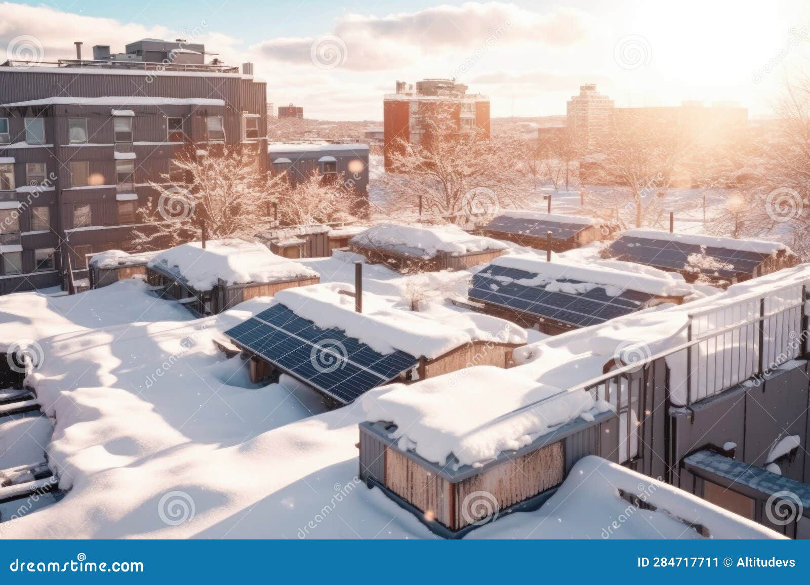 Snow-covered Solar Panels on a Rooftop Stock Image - Image of renewable ...