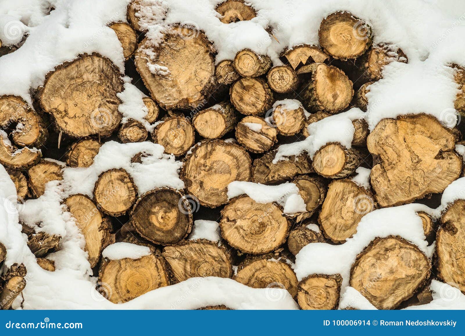 Snow-covered Stack of Firewood Stock Photo - Image of billet, natural ...