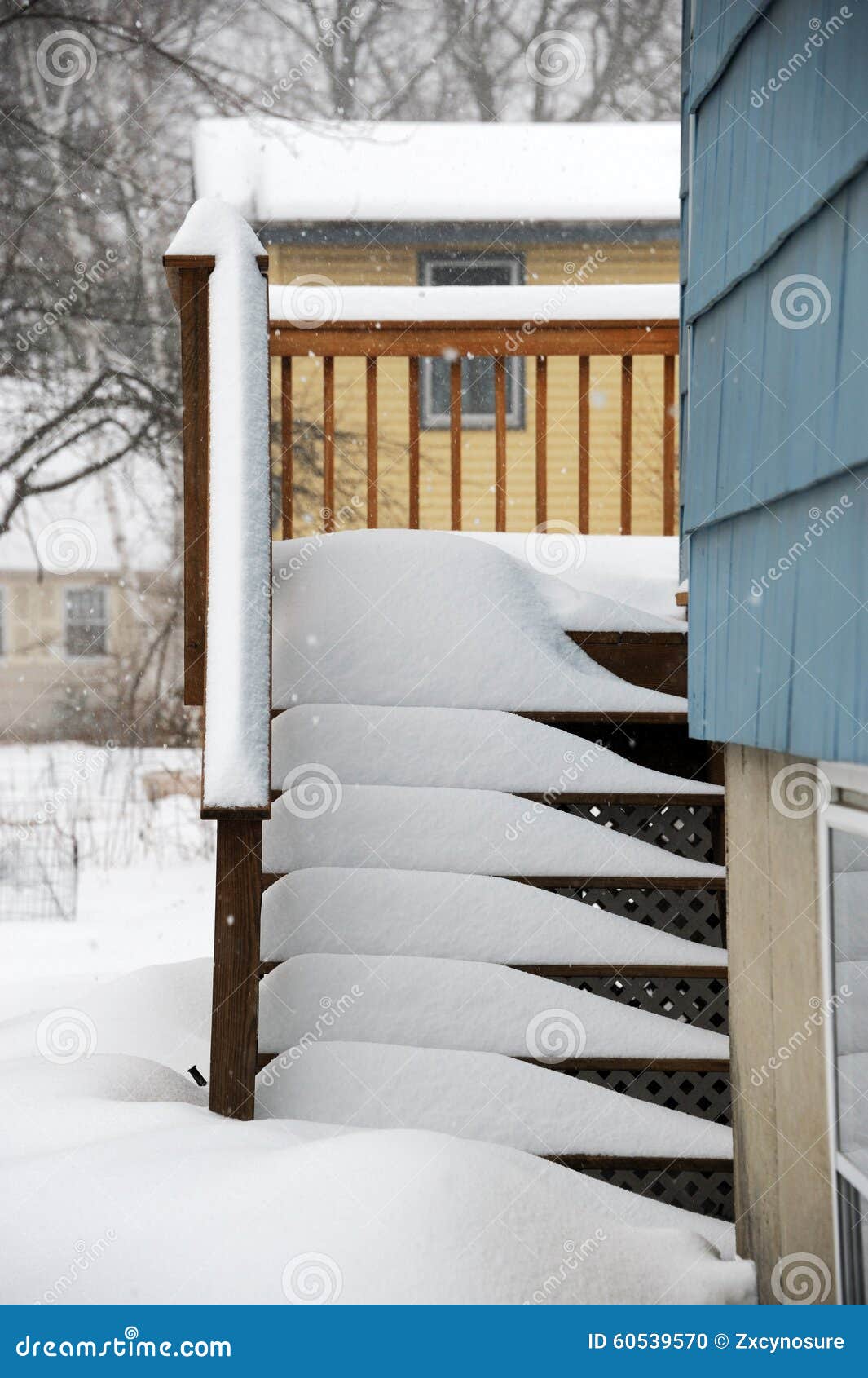 Snow Covered Staircase in Winter Stock Photo - Image of weather ...