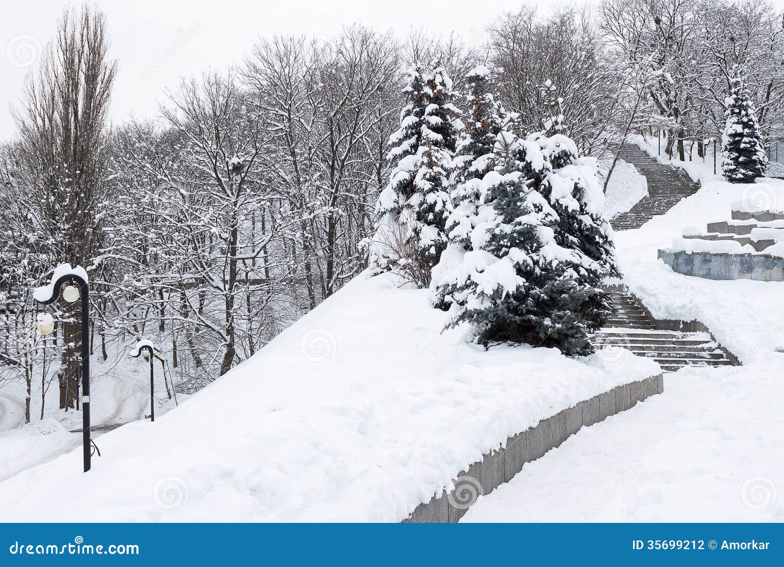Snow-covered stairs stock photo. Image of travel, urban - 35699212