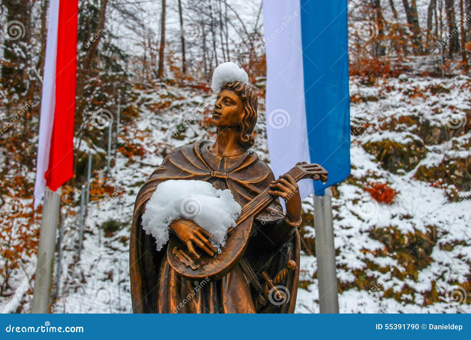 Snow covered Statue stock photo. Image of music, bronze - 55391790